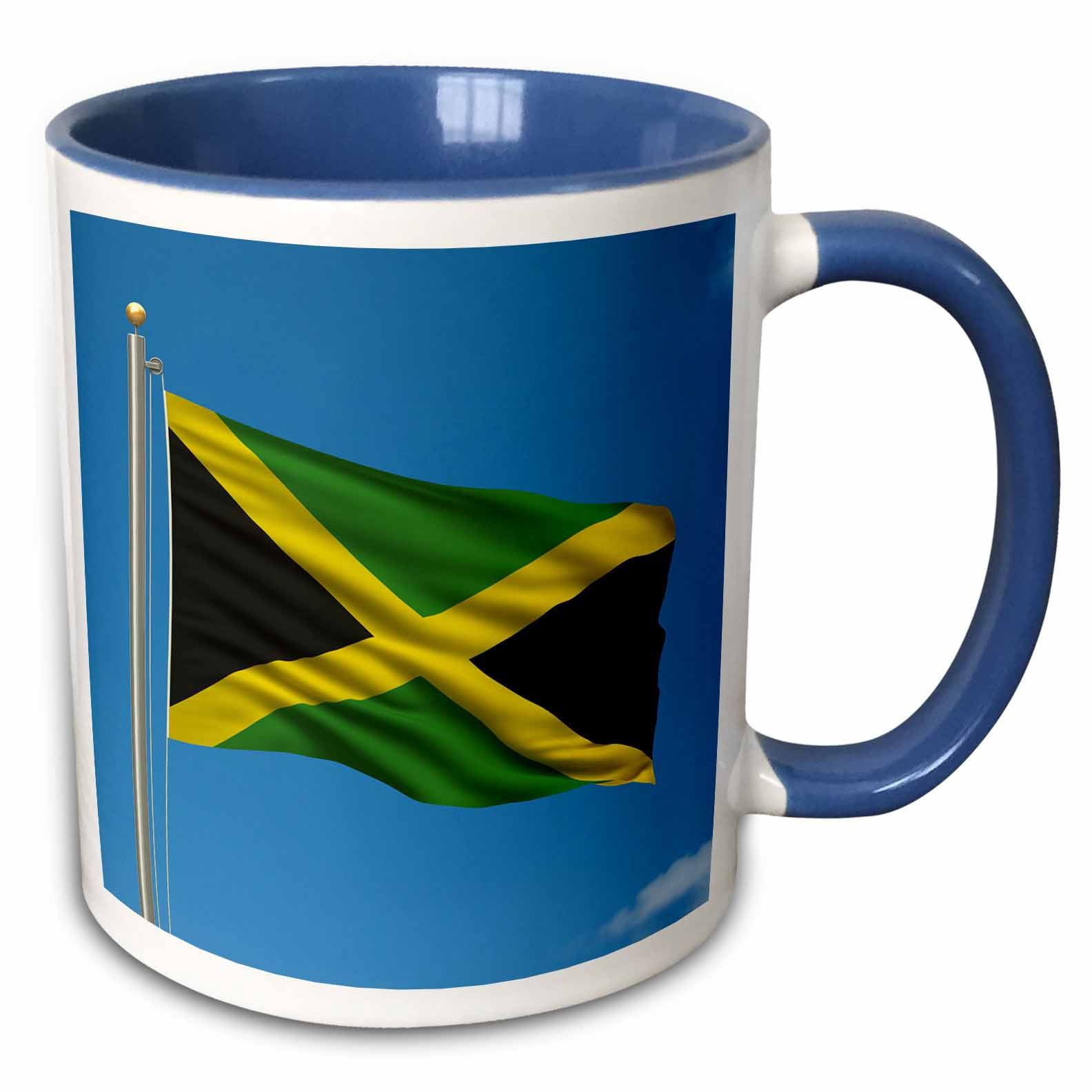Flag of Jamaica on a flag pole with blue sky Jamaican 11oz Two-Tone ...