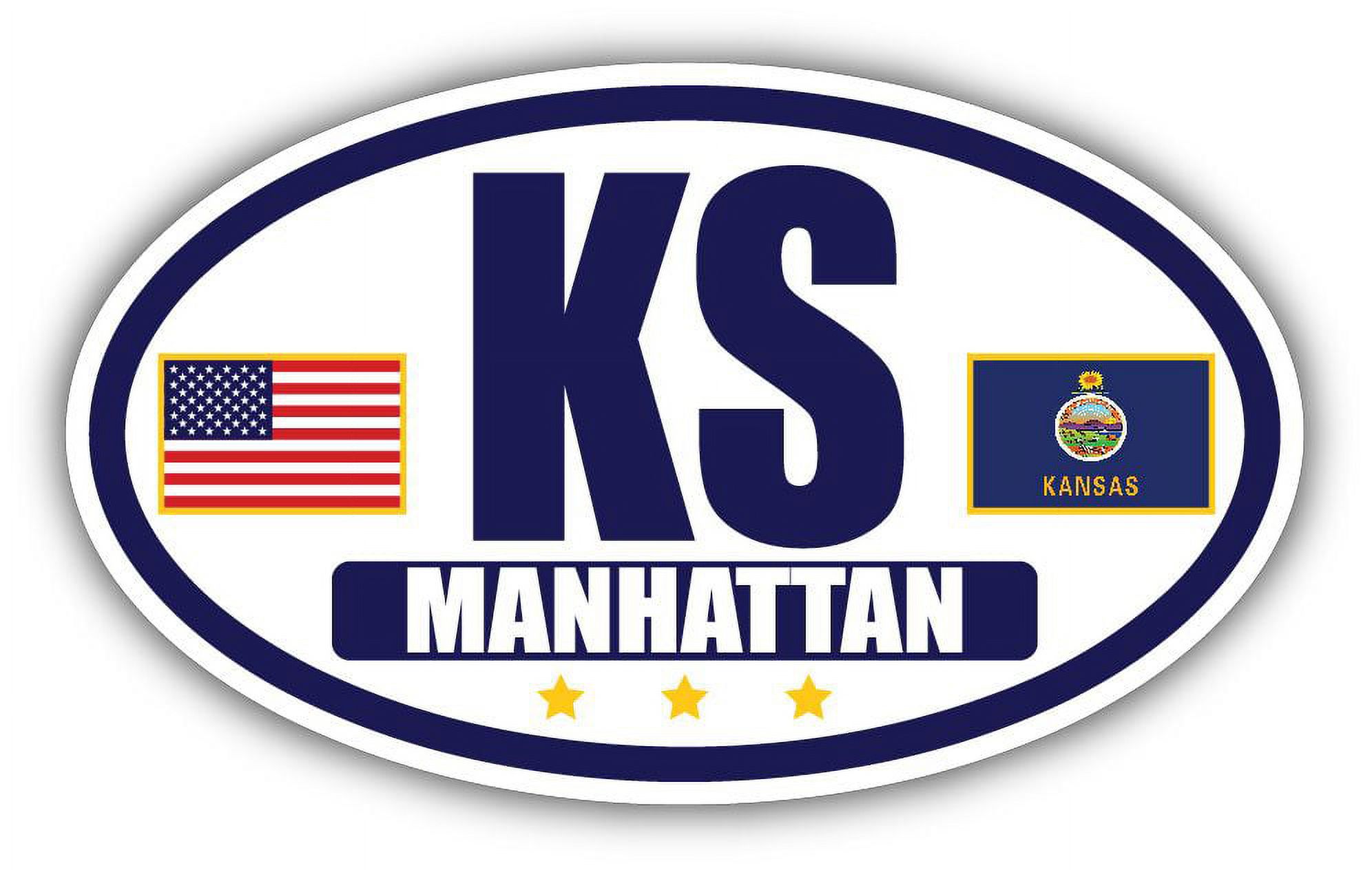 Flag of Kansas / American Flag Oval 3M Vinyl Bumper Sticker Decal ...