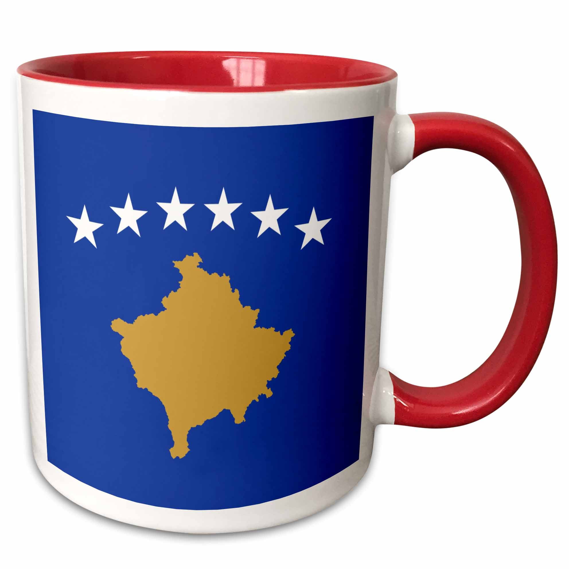 Flag of Kosovo - Blue with six white stars - gold country shape map - countries of the world ...