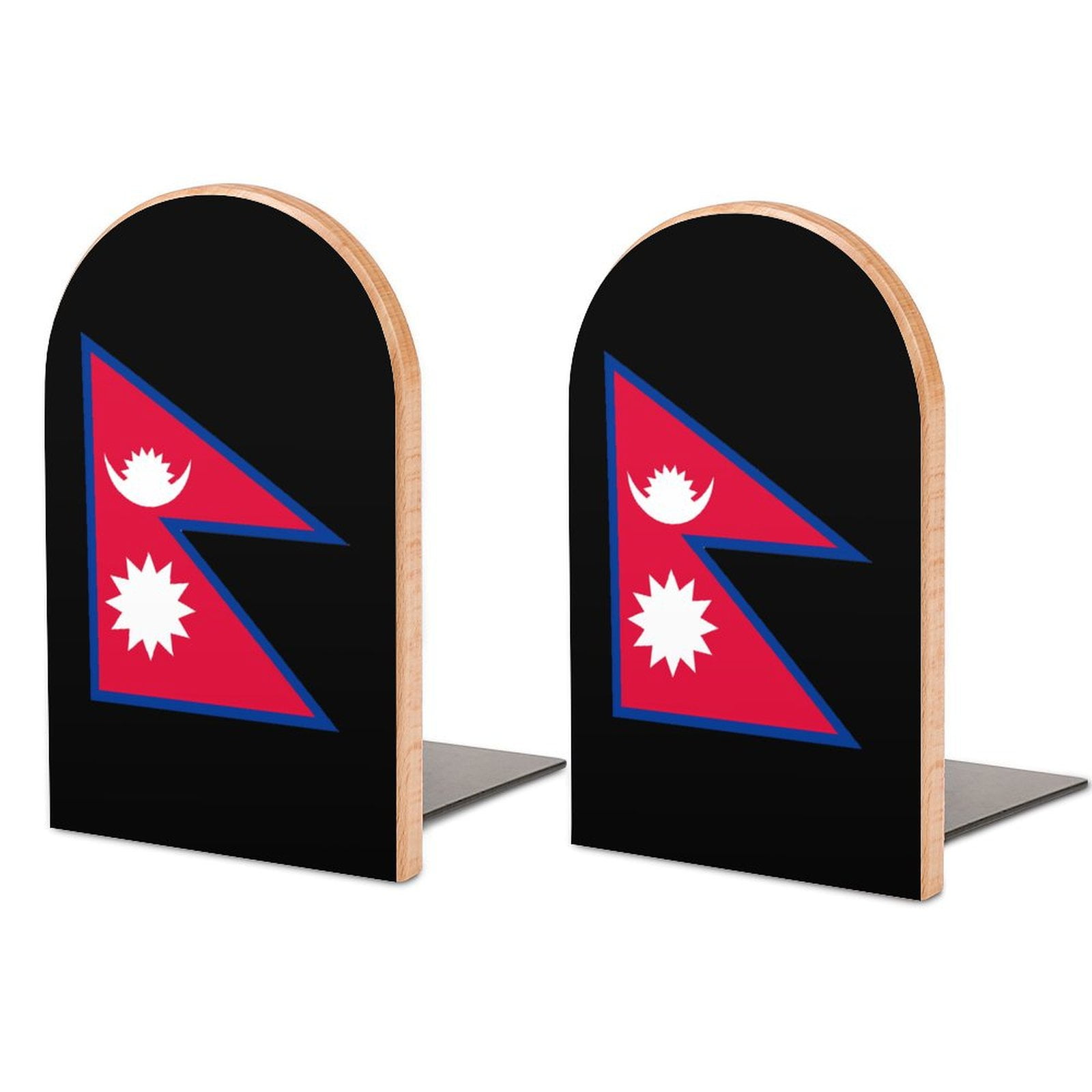 Flag of Nepal Nepali Nepalese Wood Book Ends for Shelves Non-Skid Book ...