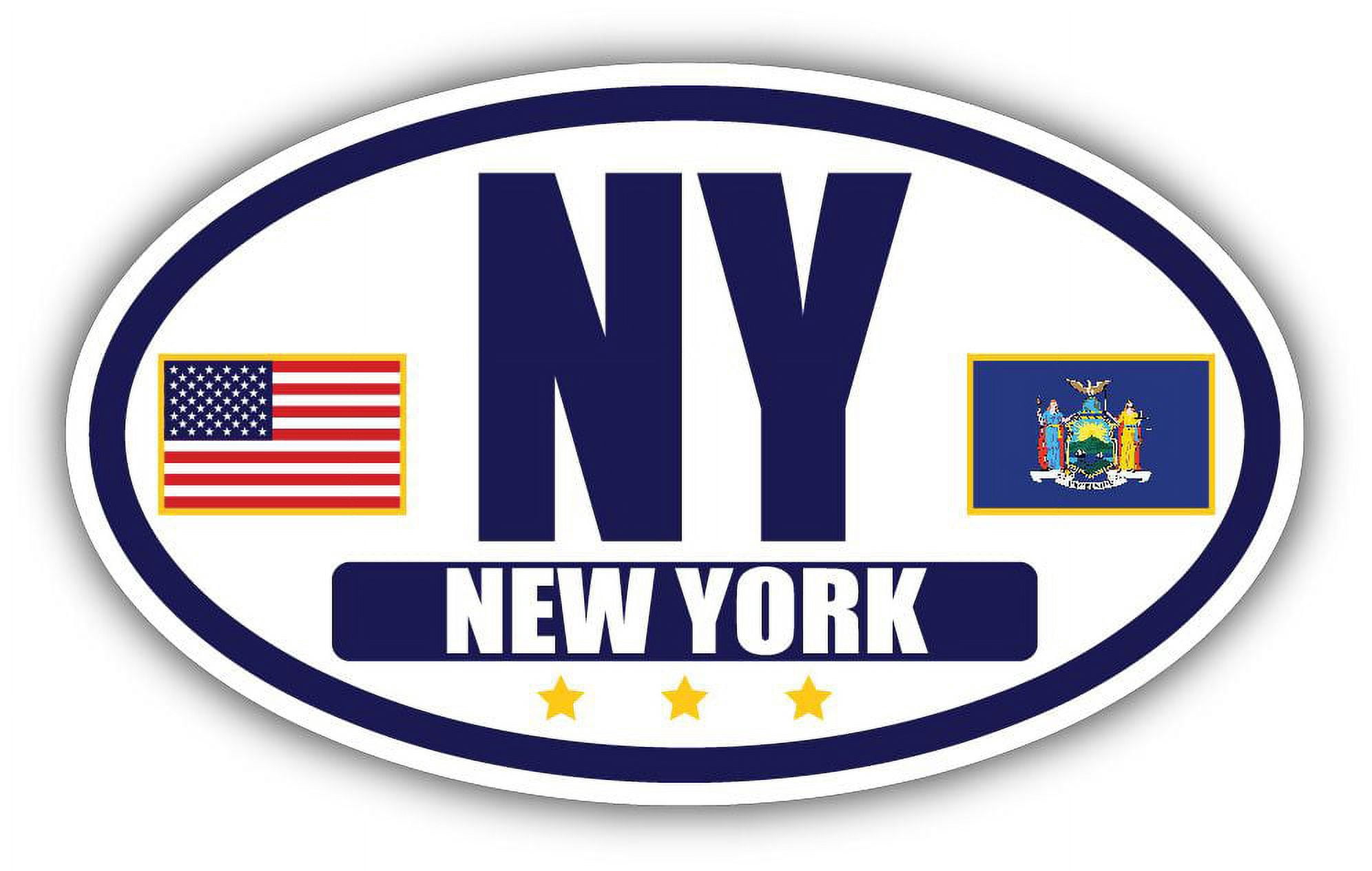 Flag of New York / American Flag Oval 3M Vinyl Bumper Sticker Decal ...