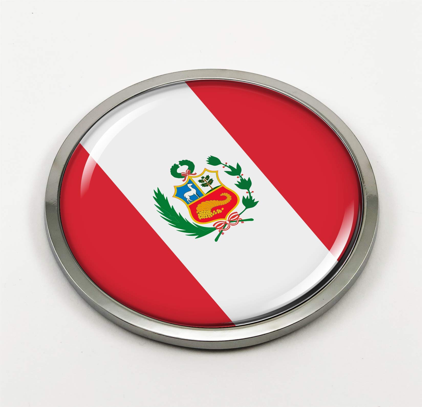 Flag of Peru | 3D Domed CAR Emblem Badge Sticker Chrome Metal Round ...