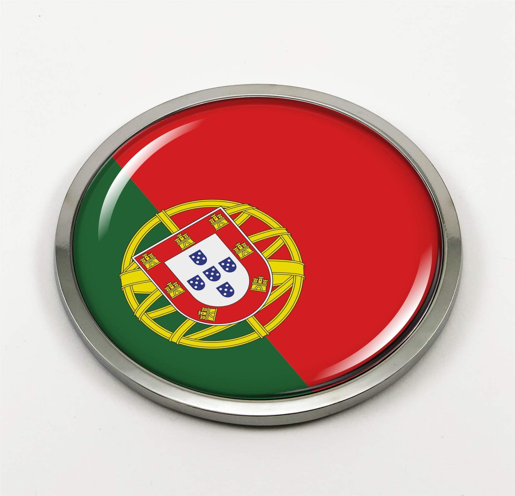 Flag of Portugal | 3D Domed CAR Emblem Badge Sticker Chrome Metal Round ...