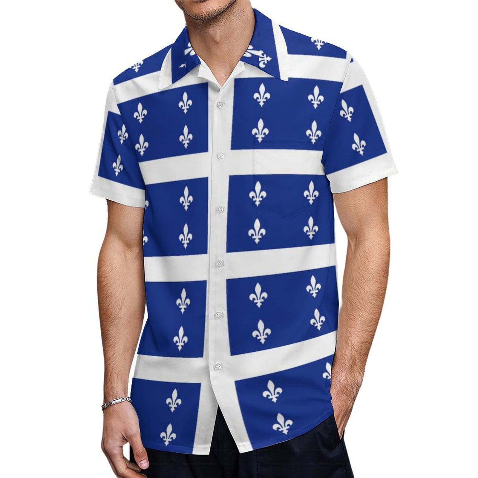 Flag of Quebec Province Canada Mens Hawaiian Shirts Printed Casual ...