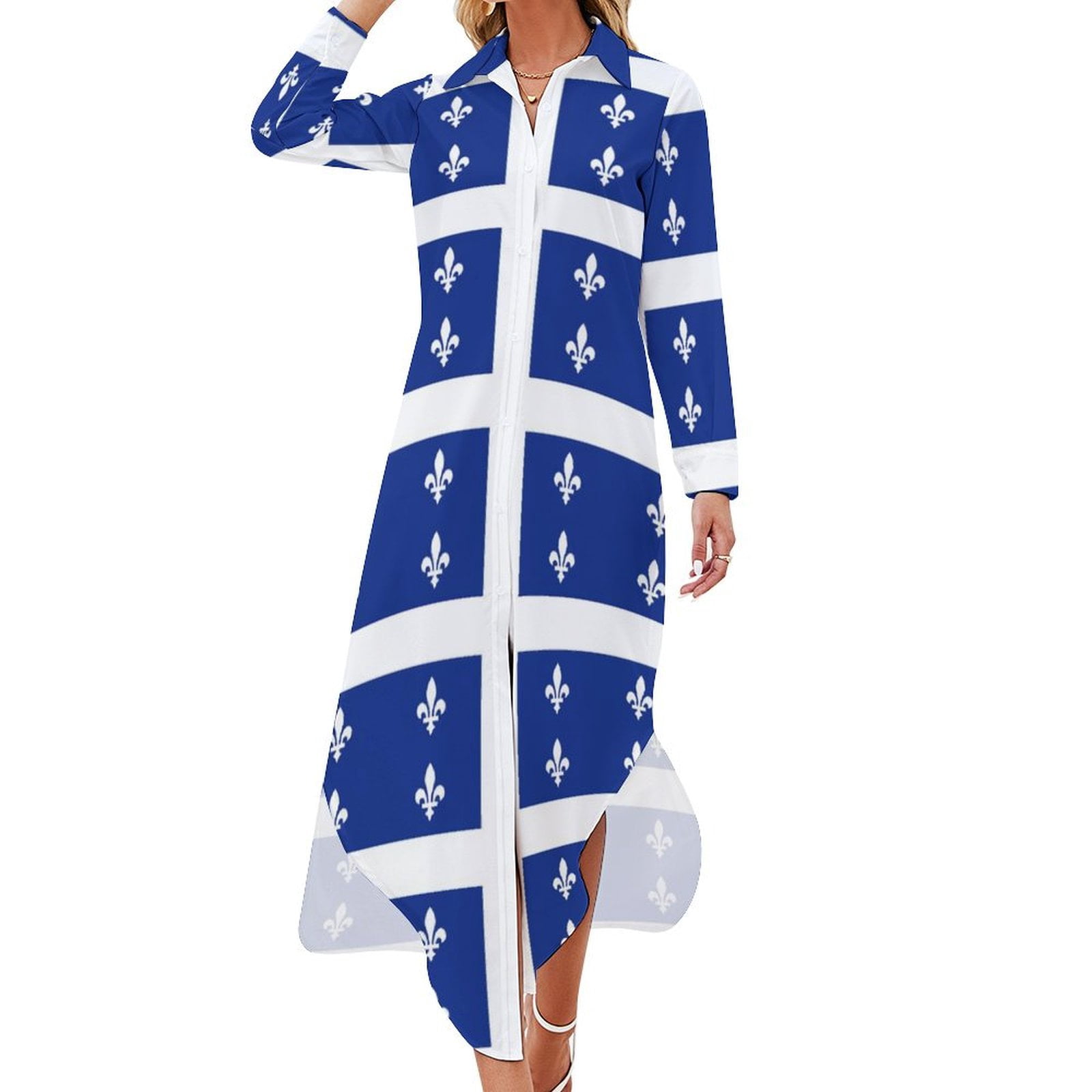 Flag of Quebec Province Canada Women's Maxi T Shirt Dress Long Sleeve ...