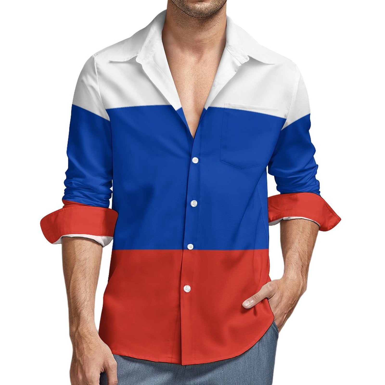 Flag of Russia Hawaiian Shirt for Men Long Sleeve Button Down Beach ...