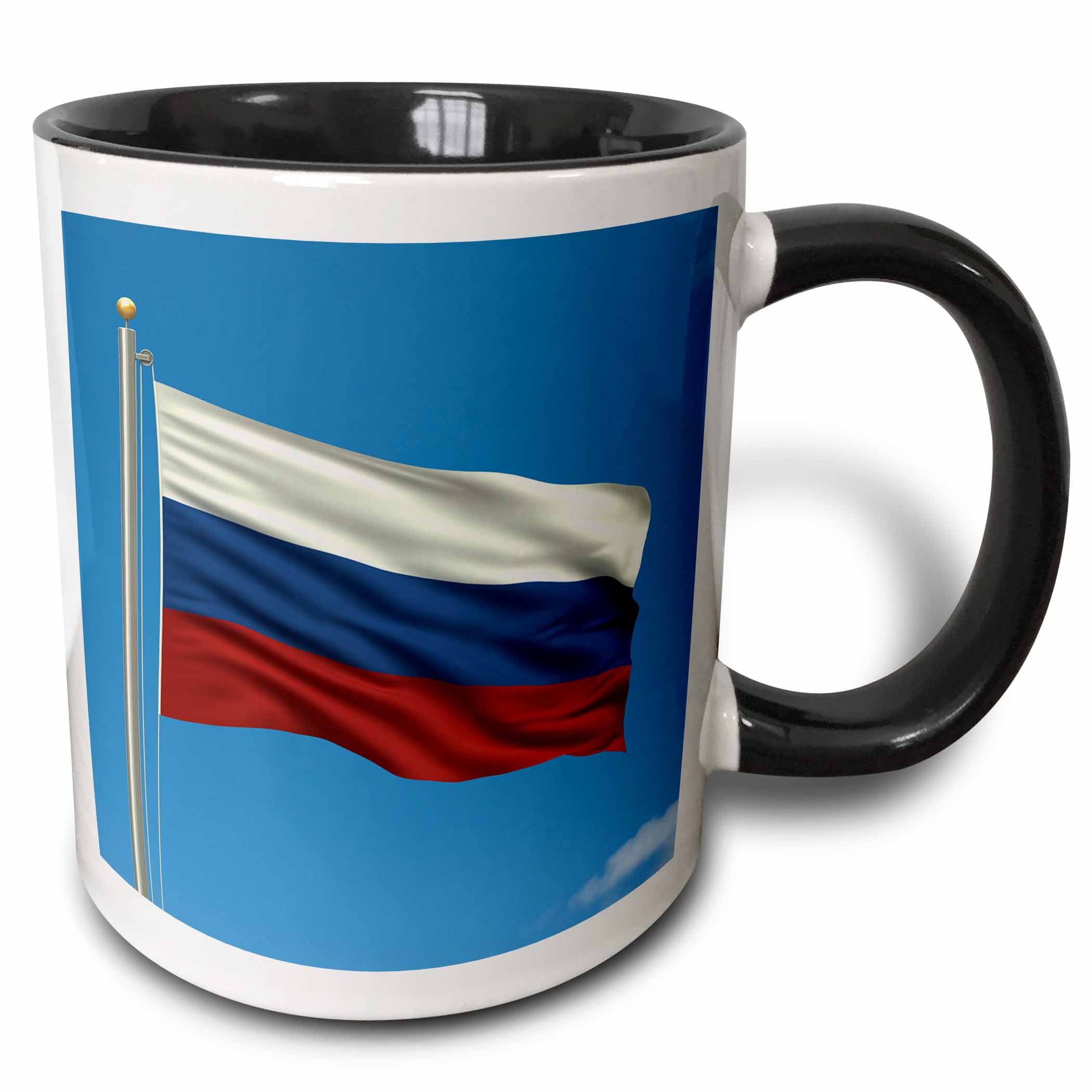 Flag of Russia on a flag pole with blue sky Russian 11oz Two-Tone Black ...
