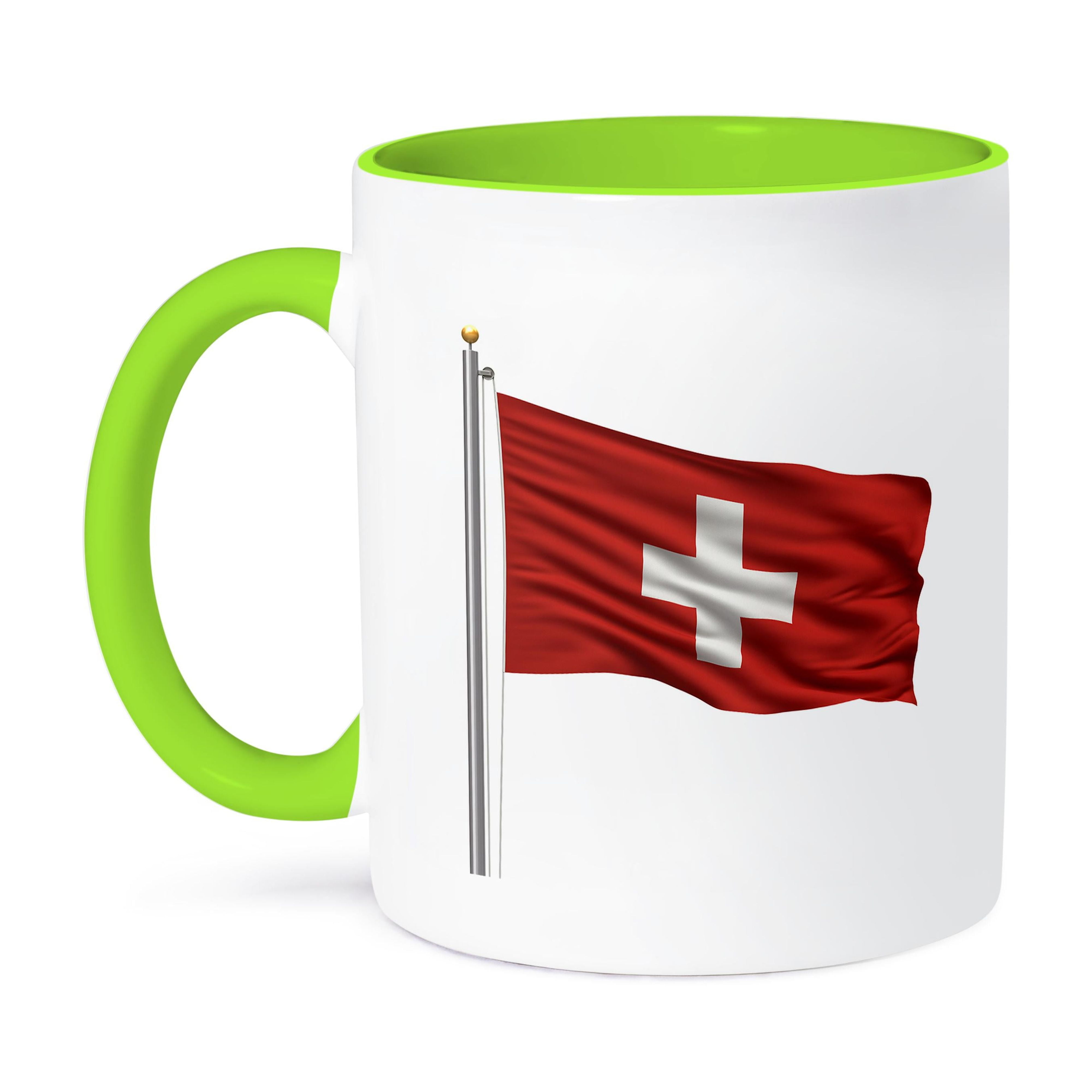3dRose, Flag of Switzerland on a flag pole over white Swiss, 11oz Two ...