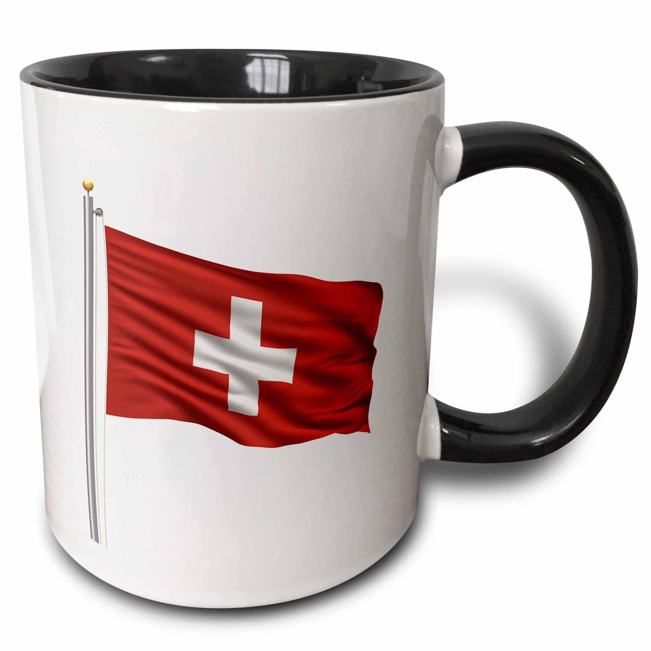 Flag of Switzerland on a flag pole over white Swiss 15oz Two-Tone Black ...
