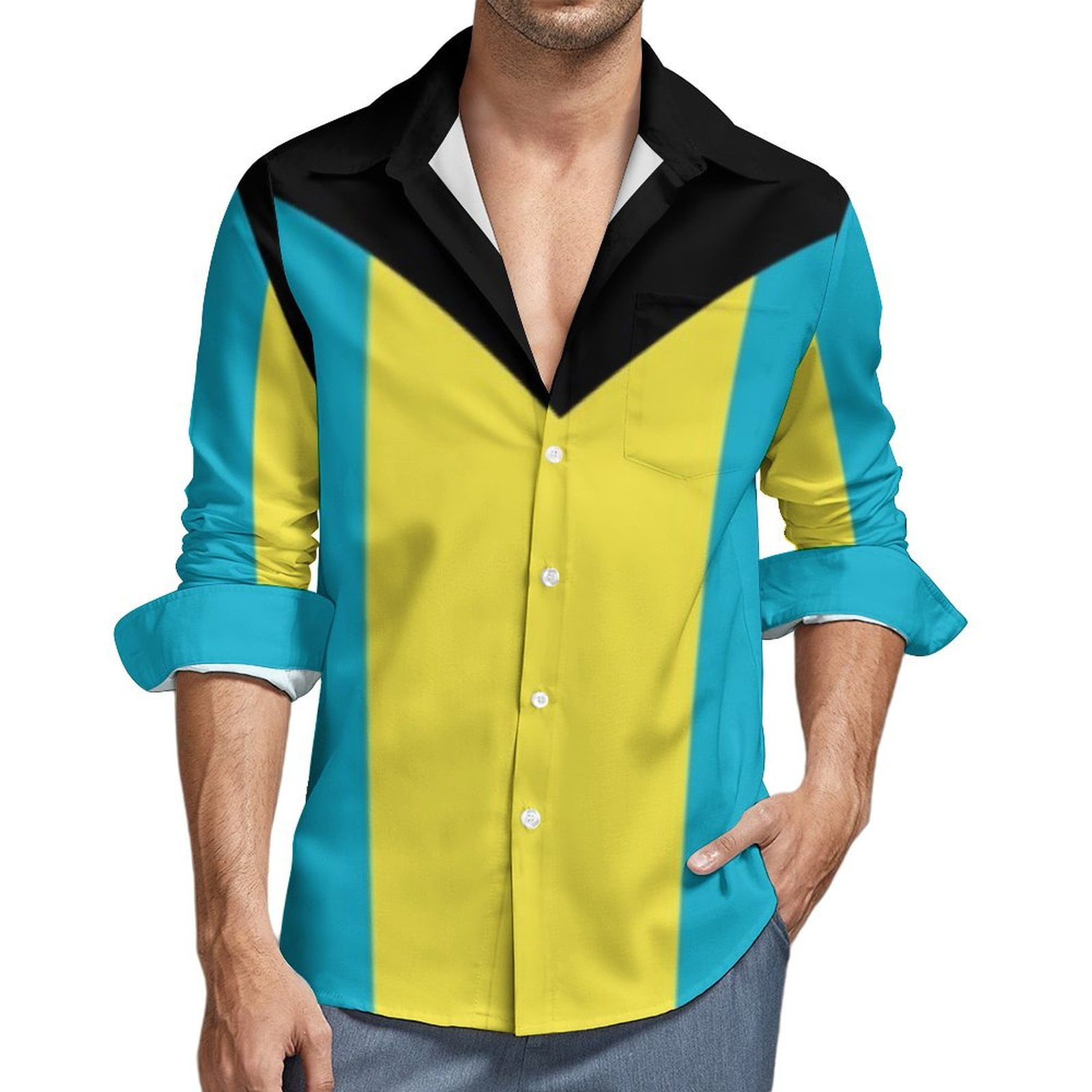 Flag of The Bahamas Hawaiian Shirt for Men Long Sleeve Button Down ...