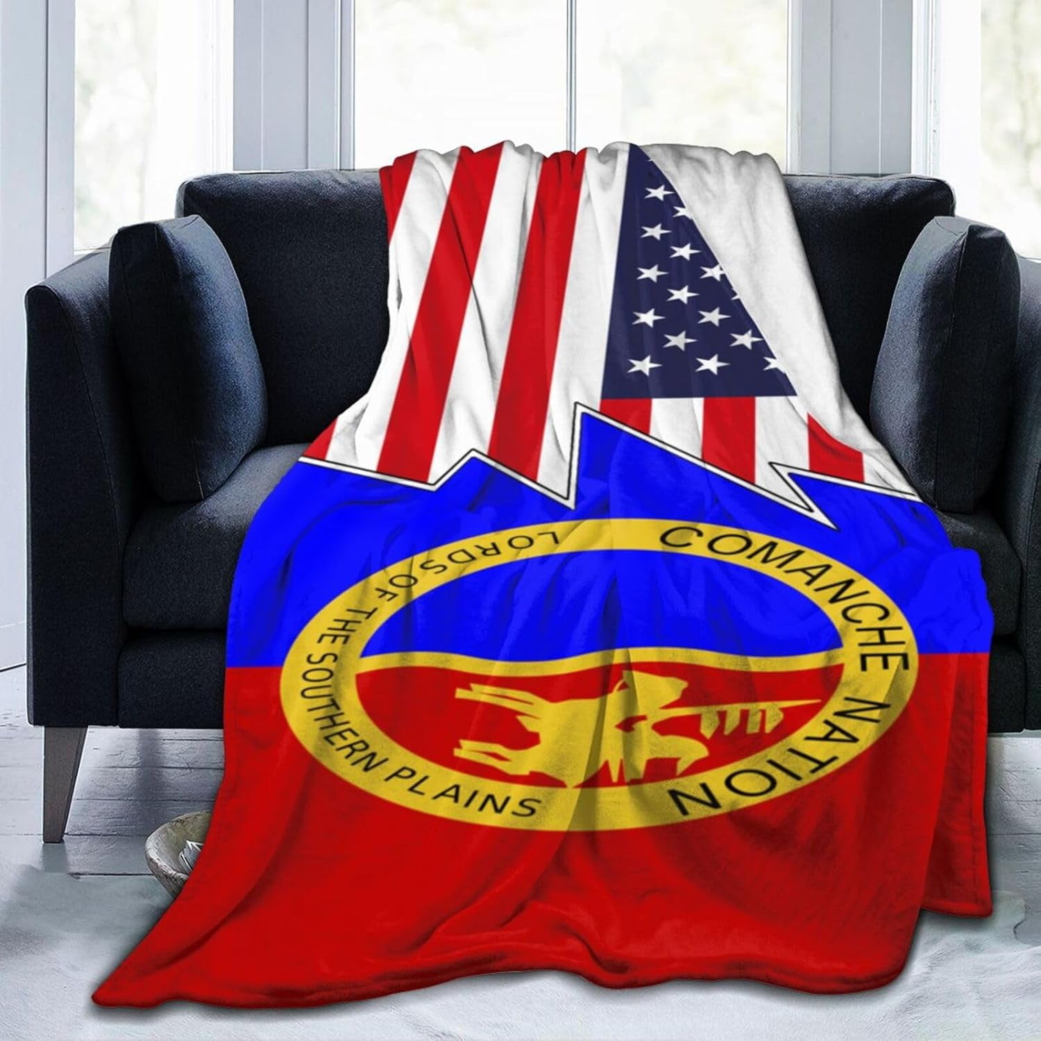 Flag of The Comanche Nation and America Throw Blanket 60"x50" Fuzzy ...