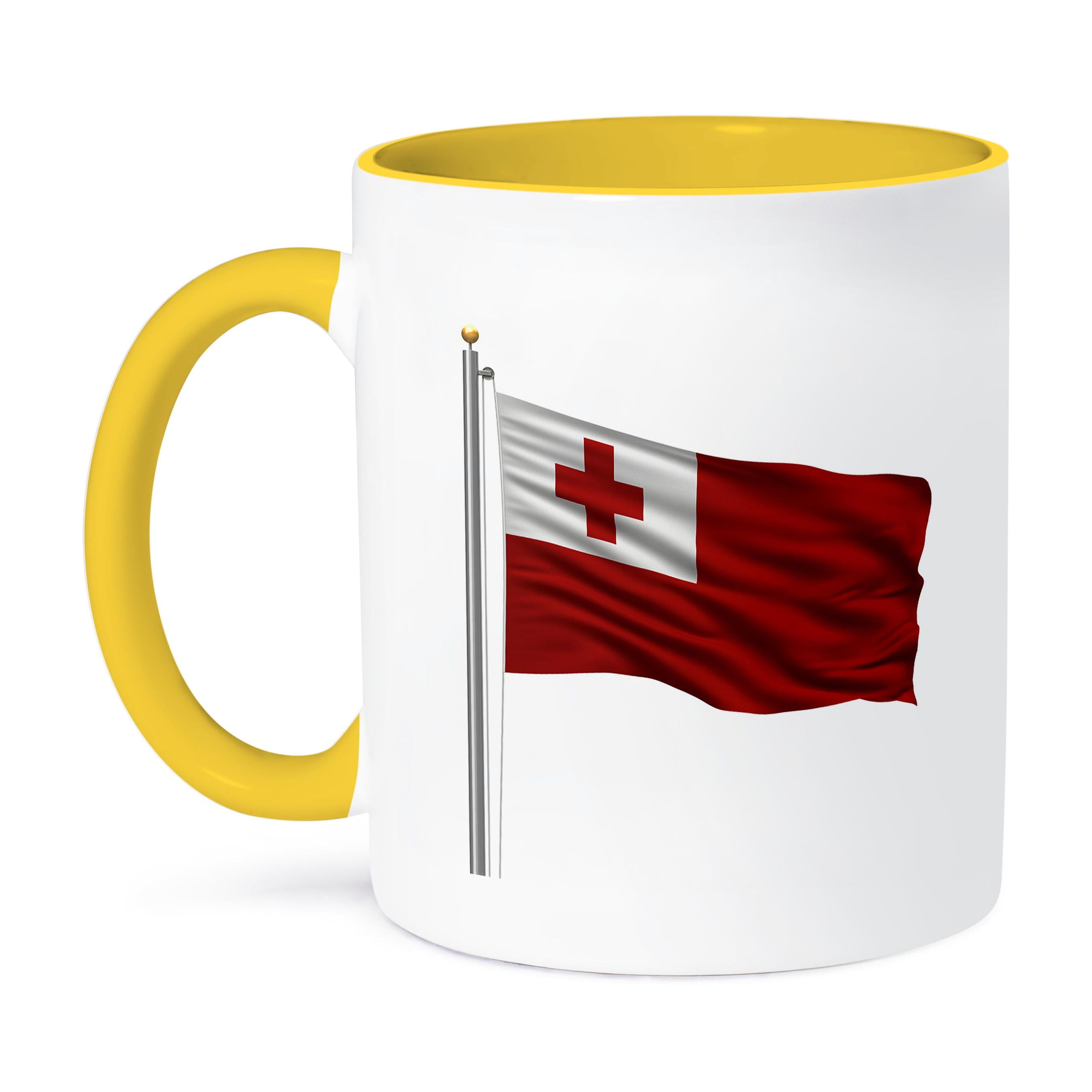 3dRose, Flag of Tonga on a flag pole over white Tongan, 15oz Two-Tone ...