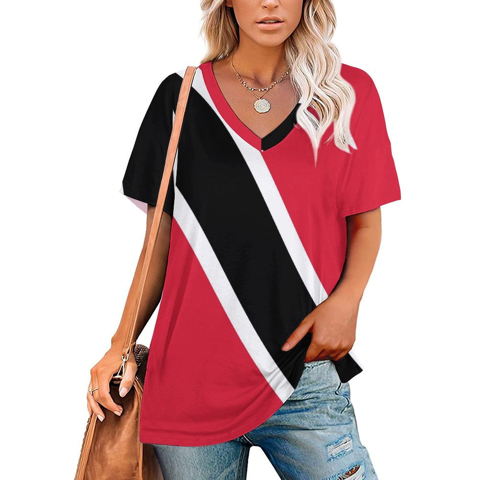 Flag of Trinidad Tobago V Neck Korean Fashion Oversize T-Shirt Short ...