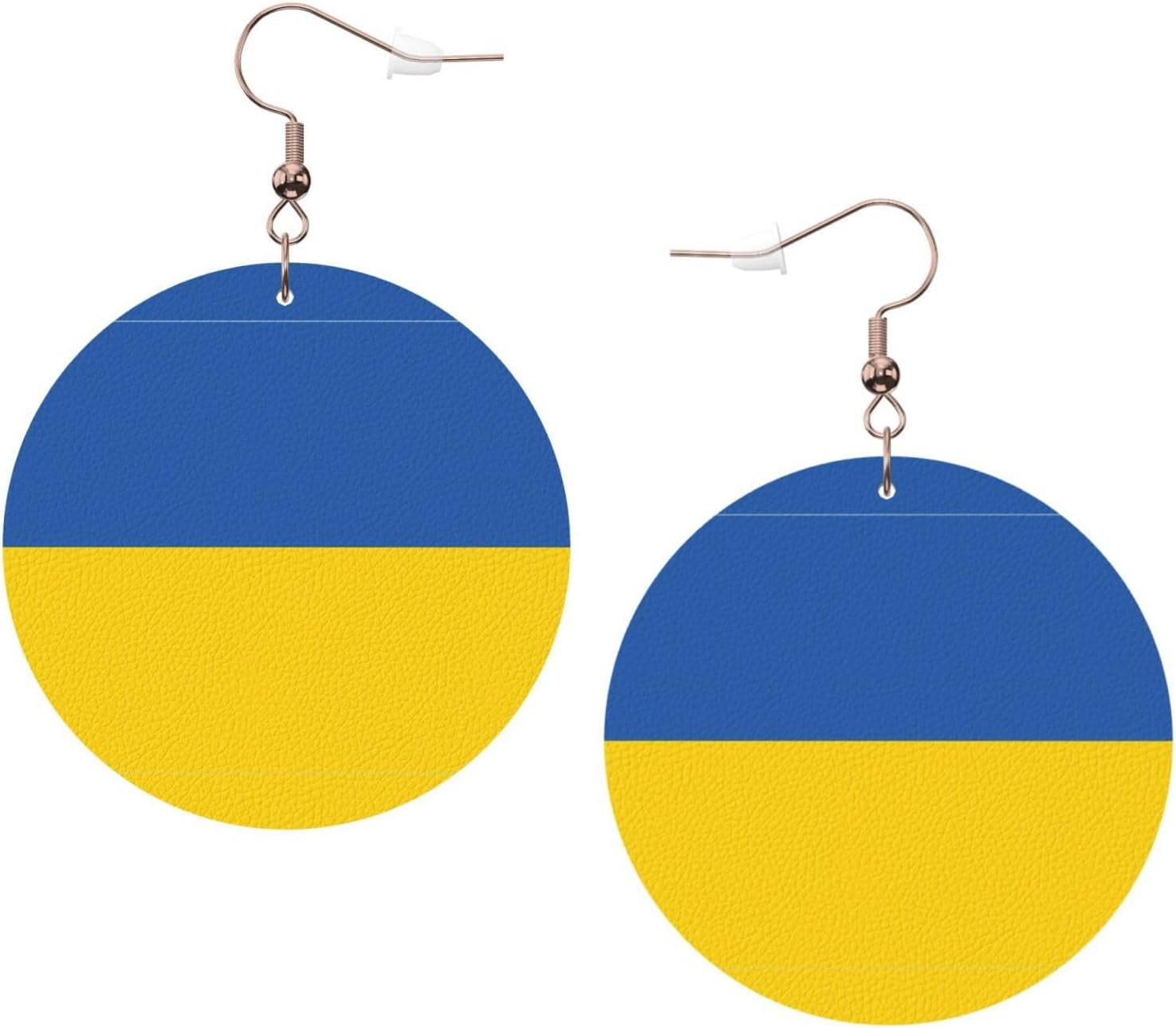 Flag of UkraineWhite Women's Round Leather Earrings, 925 Silver Plated ...