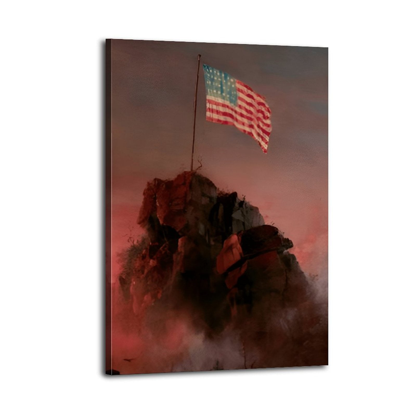 Flag on Coastal Cliff - USA Poster Wrapped Wooden Frame Wall Decor,Made ...