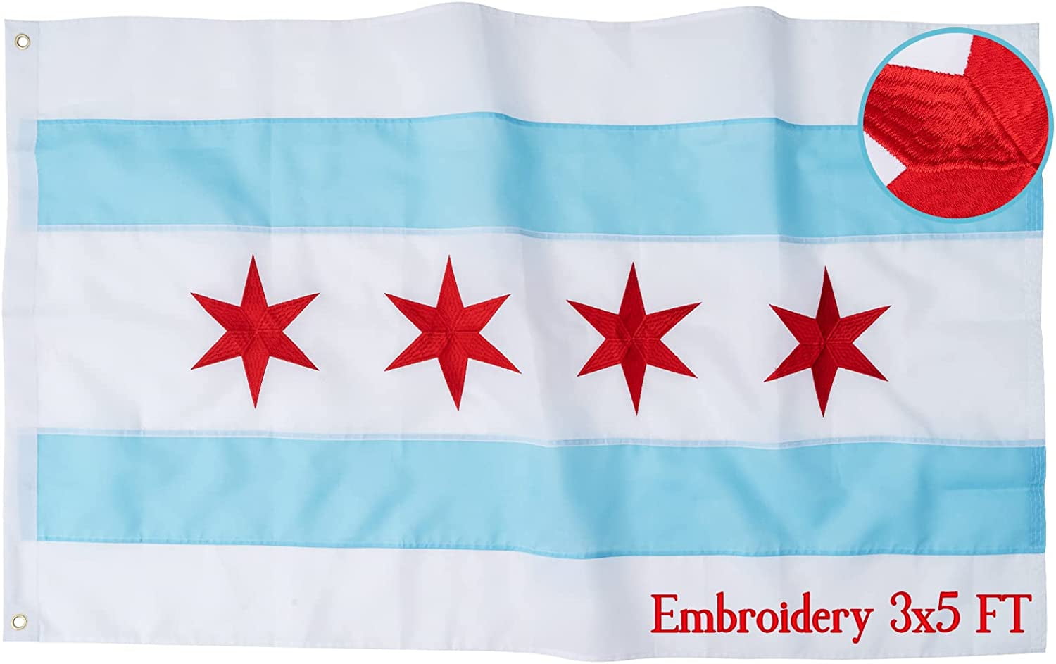 3' x 5' Chicago City Flag 3x5 FT, Embroidered Stars and Double Stitched ...