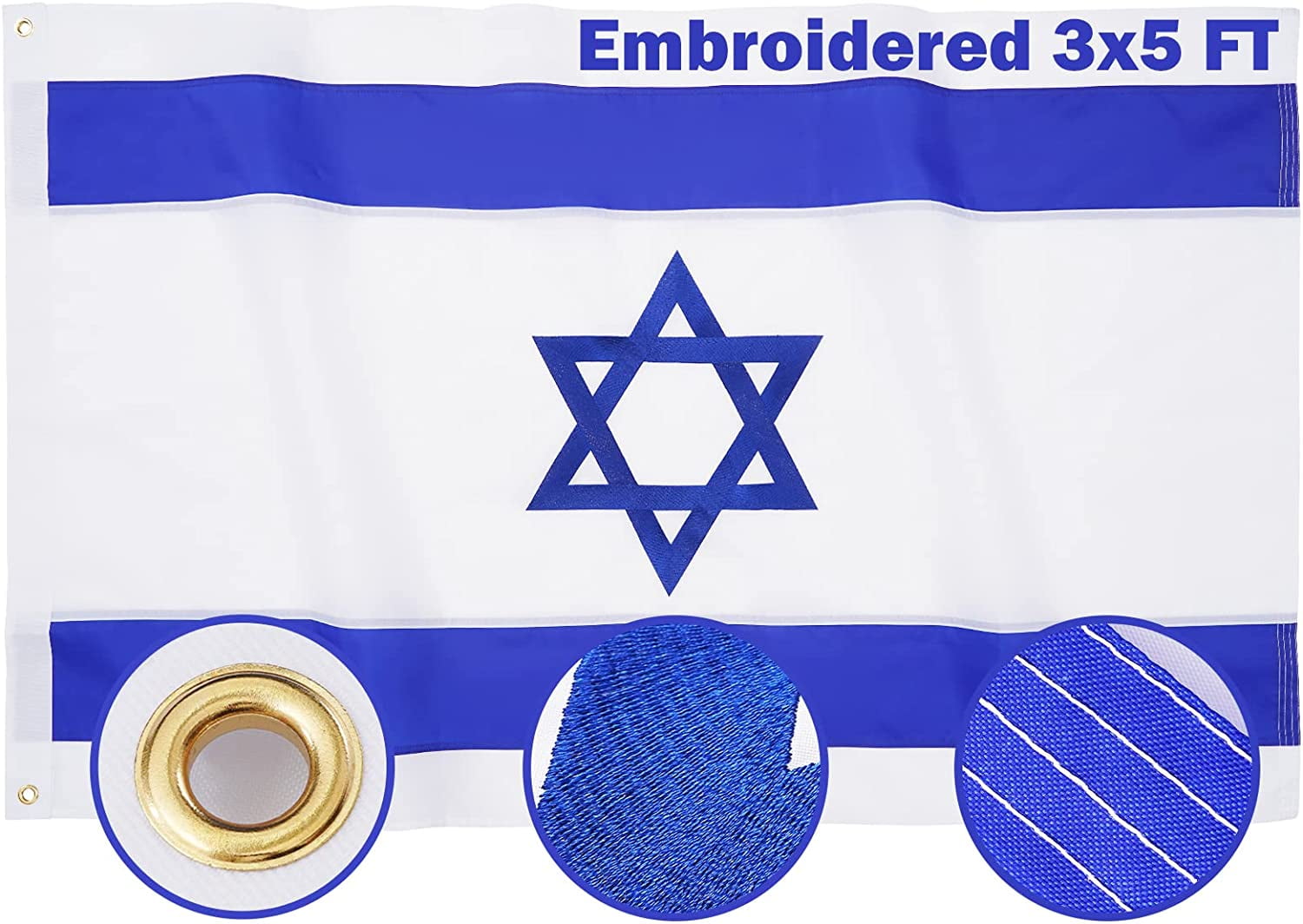 Flagolden 3x5ft Israel Israeli Flag, Double Sided Embroidered, 300D ...