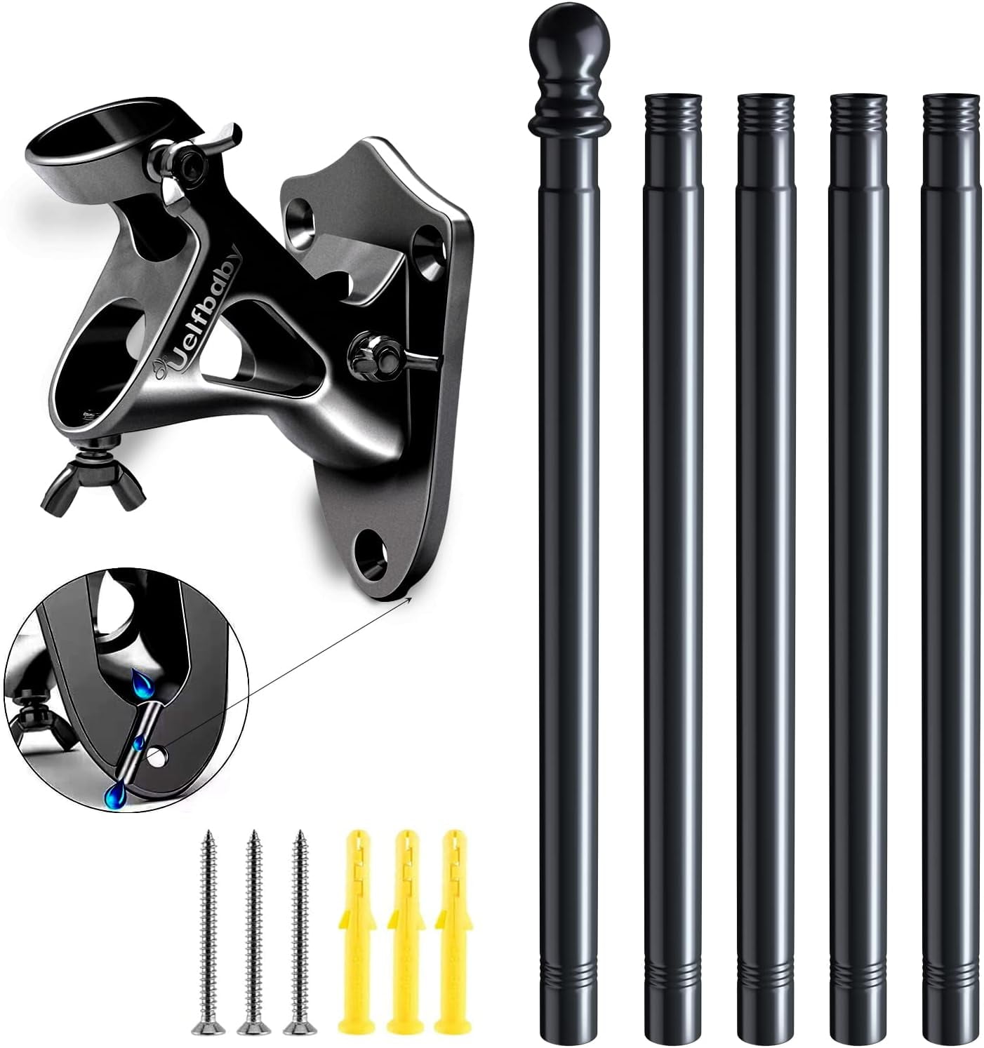 Flagpole Bracket Set, 304 Stainless Steel Heavy Duty Flagpole Bracket ...