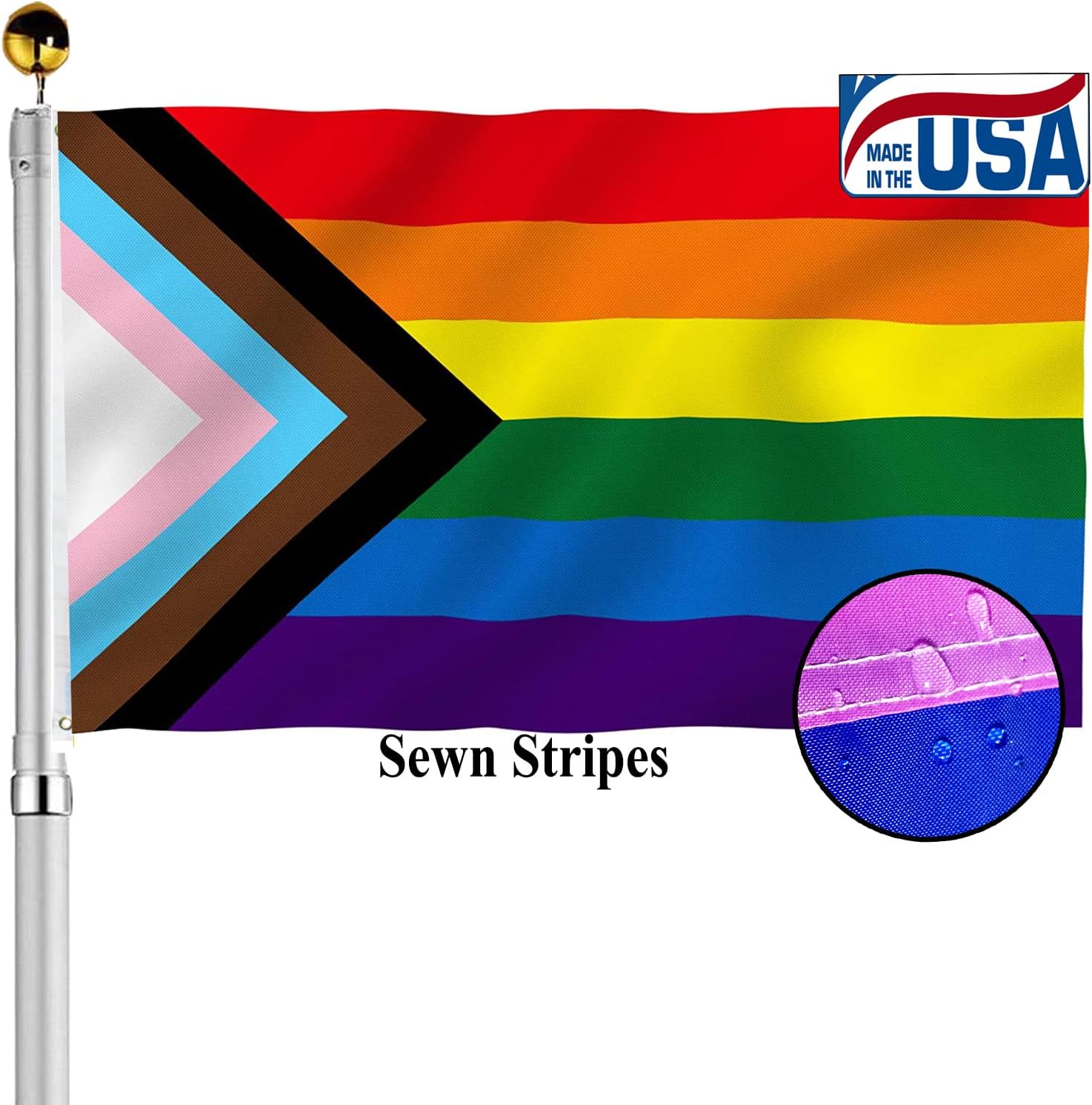 Flags 3x5 outdoor sewn stripes-Rainbow inclusive progressive pride flag ...
