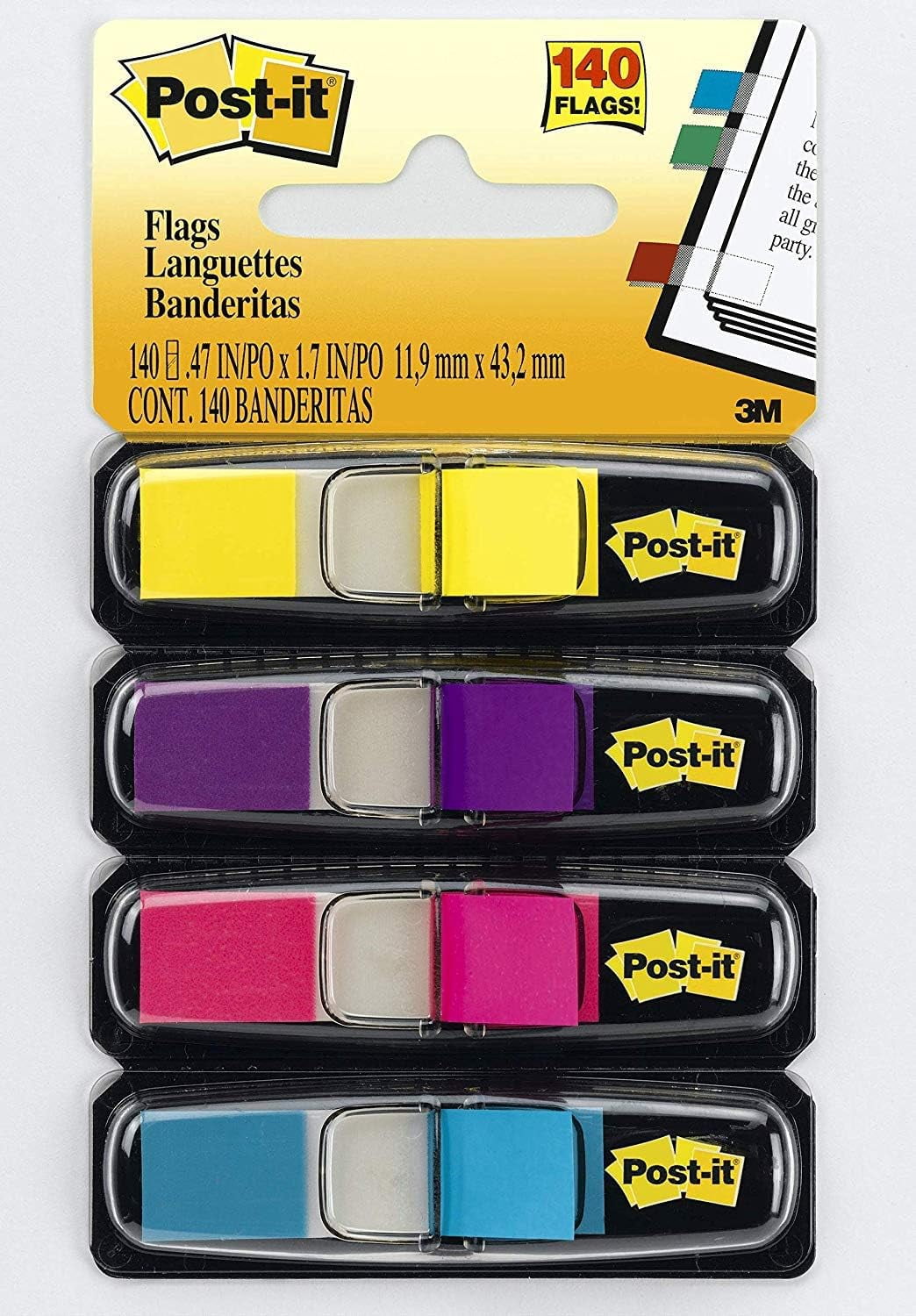 Flags, Assorted Bright Colors.47 in. Wide, 35/Dispenser, 4 Dispensers ...