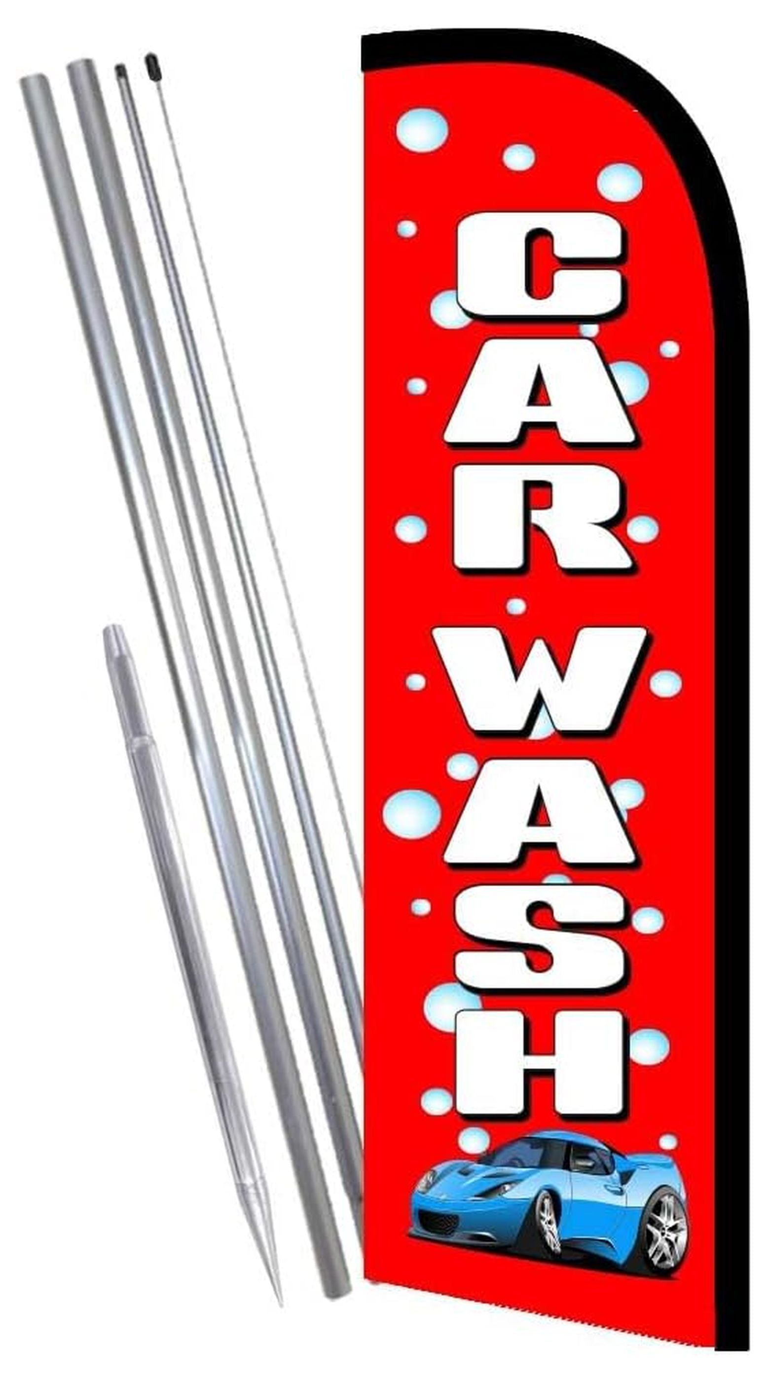 Flags CAR WASH (Red/Bubbles) Windless Banner Flag Kit (Flag, Pole, & Ground Mt) - Walmart.com