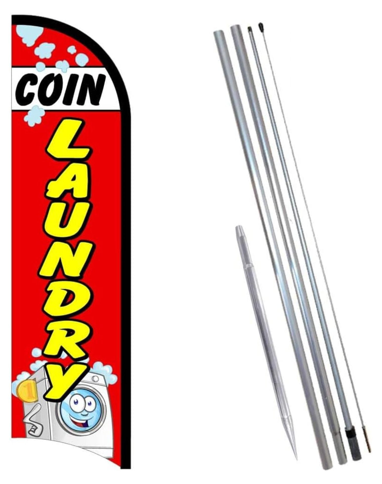 Flags COIN LAUNDRY Windless Banner Flag Kit (Flag, Pole, & Ground Mt ...