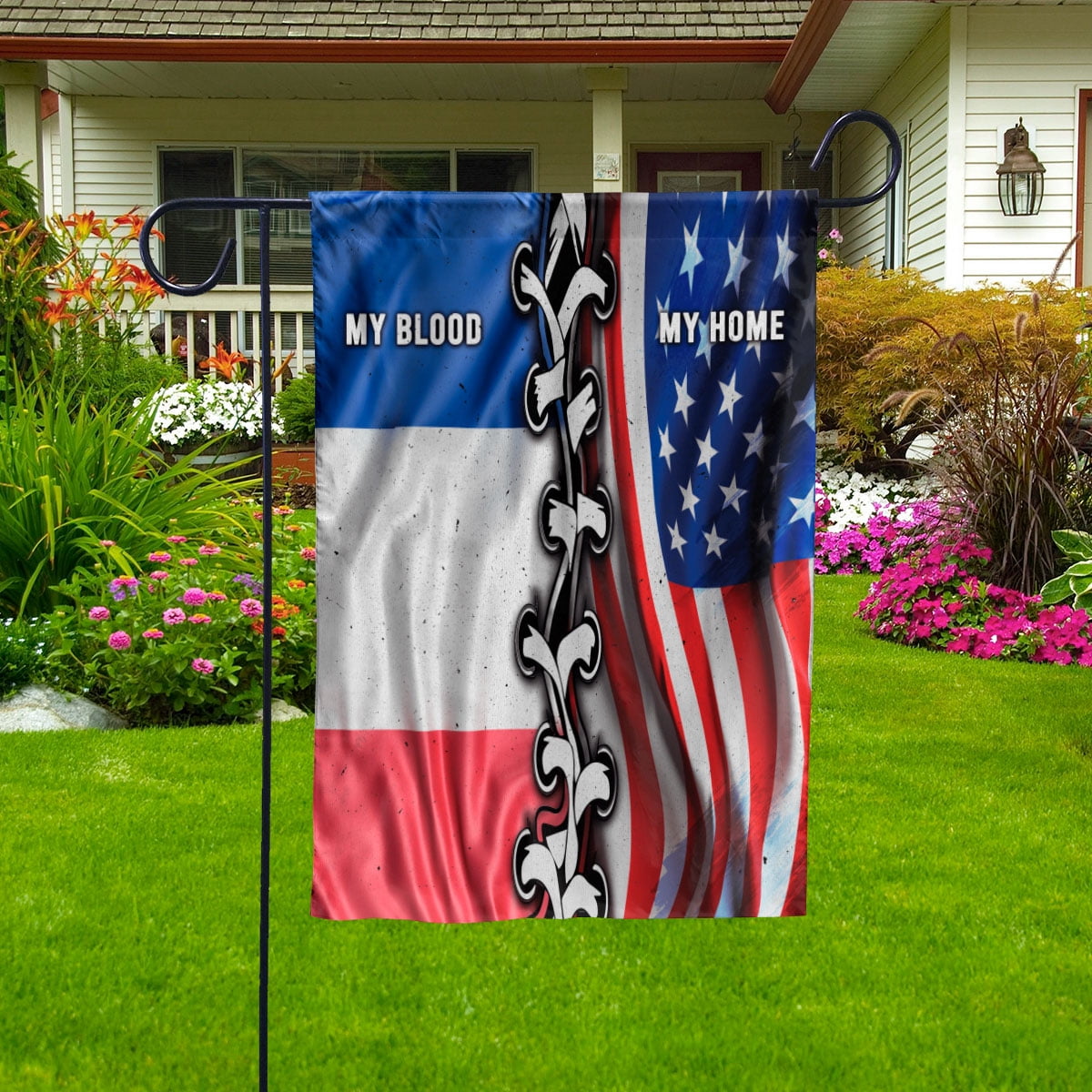 Flags-French American My Home My Blood Flag French Part Garden Flag (11.5x17.5) Double Sided-USA ...