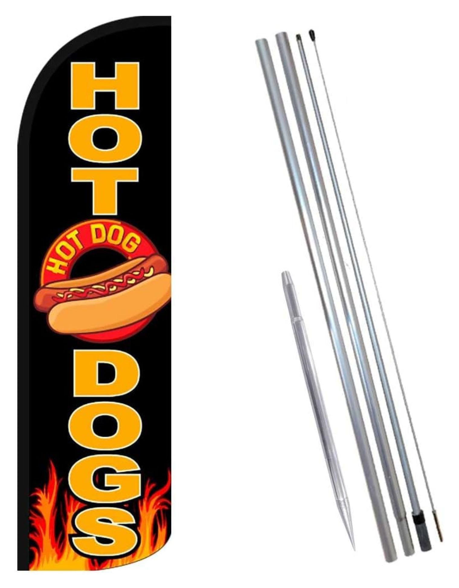 Flags Hot Dogs (Black/Yellow) Windless Banner Flag Kit (Flag, Pole ...