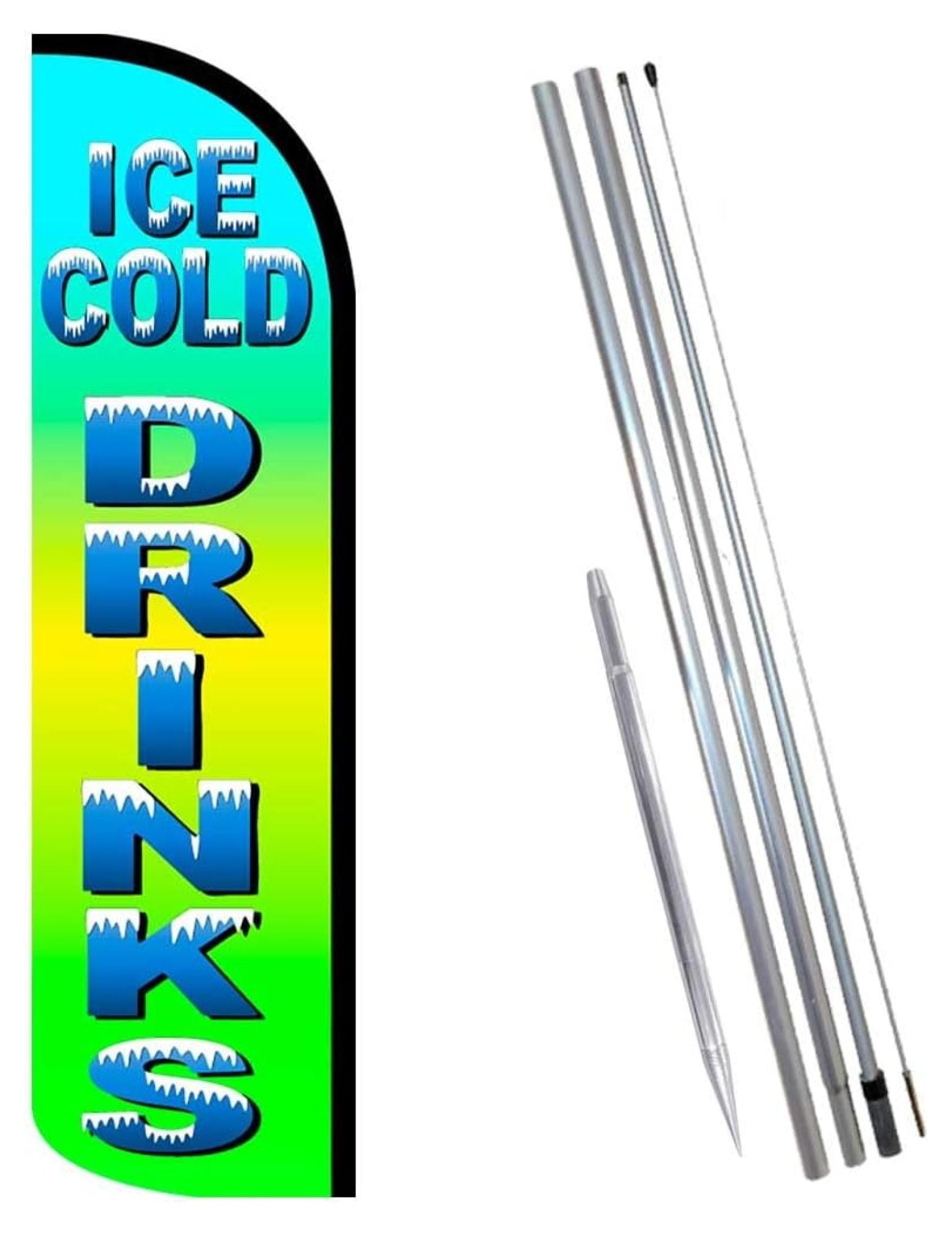 Flags Ice Cold Drinks Windless Banner Flag Kit (Flag, Pole, & Ground Mt ...