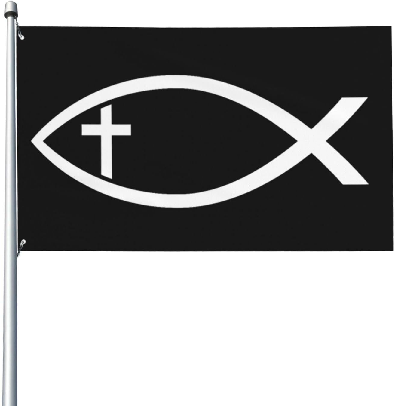 Flags Ichthus With Cross Christian Fish Symbol Flag Garden flag House ...