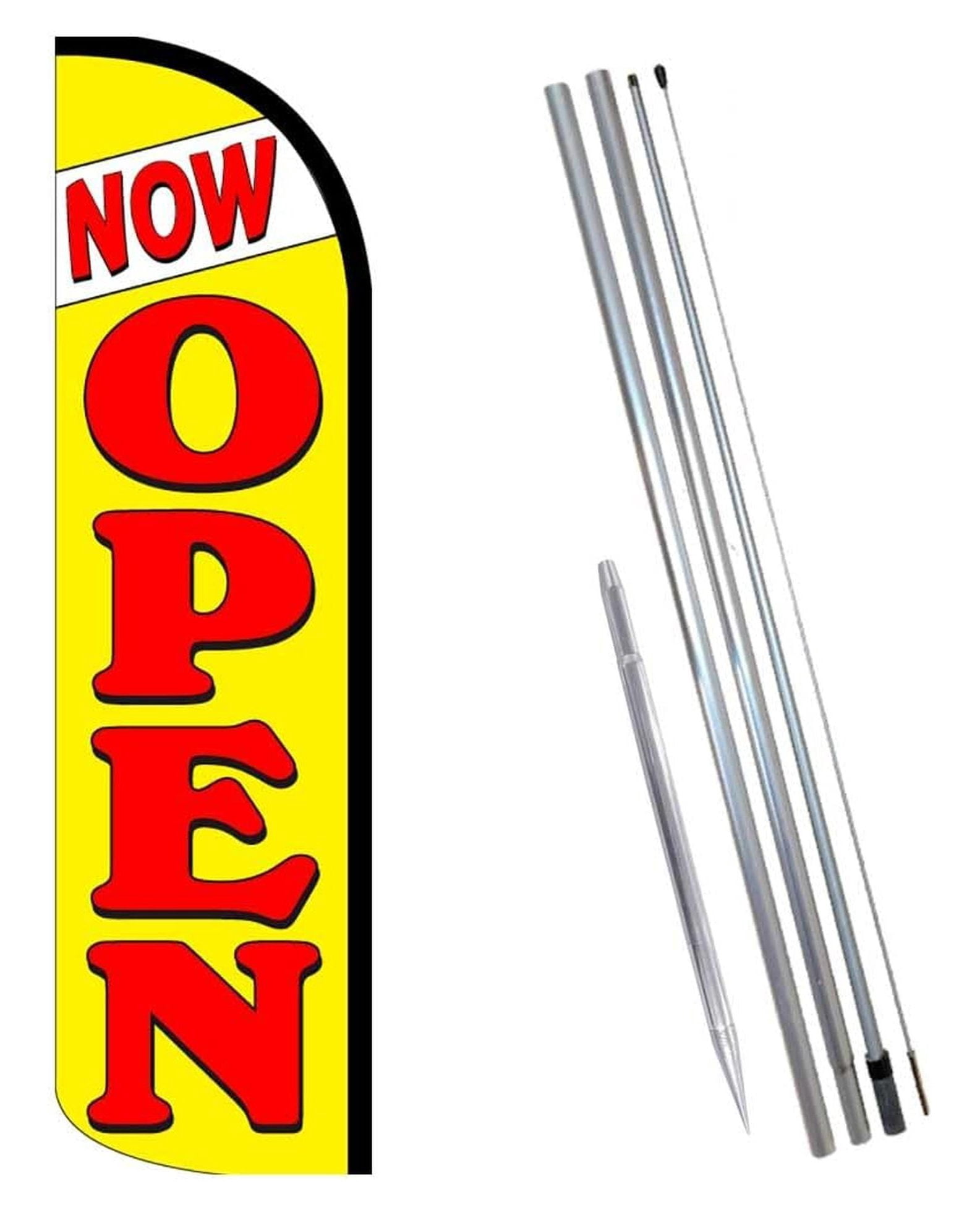 Flags Now Open (Yellow/Red) Premium Windless Banner Flag Kit (Flag ...