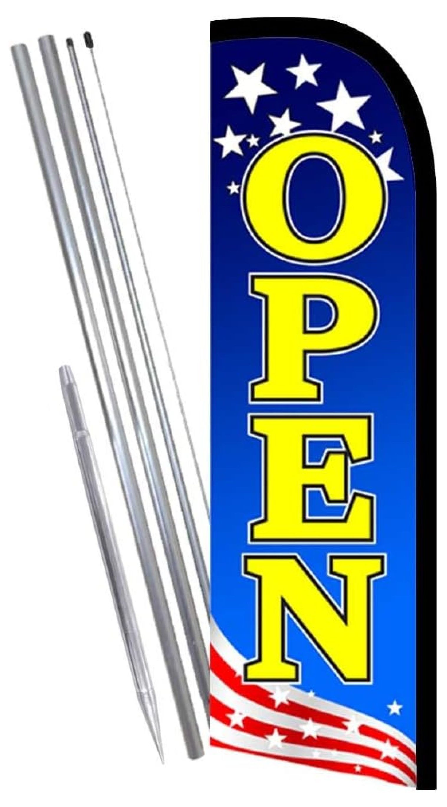 Flags OPEN (Patriotic Yellow) Windless Banner Flag Kit (Flag, Pole ...