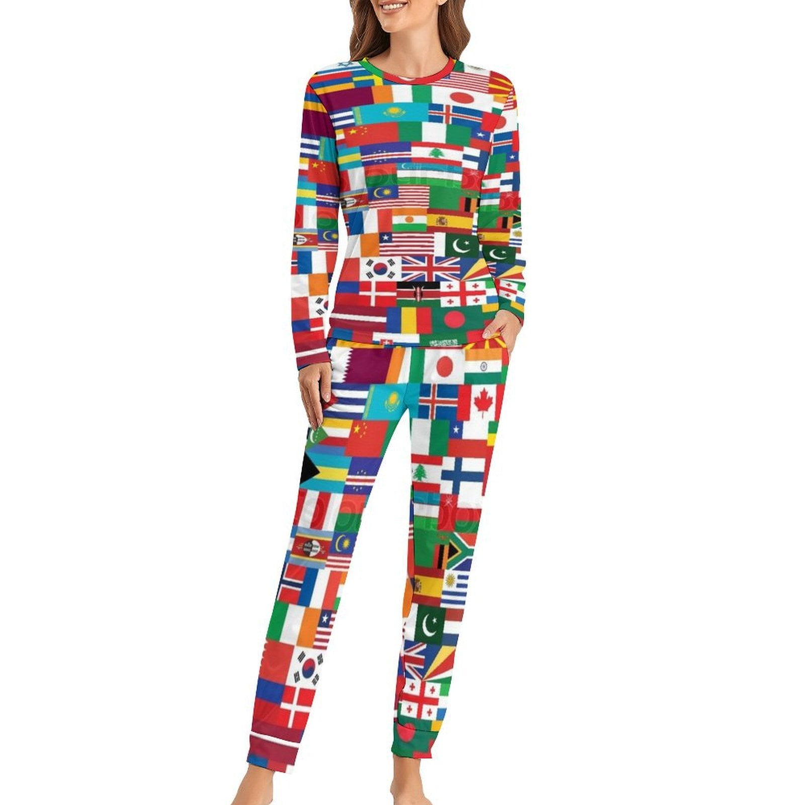 Flags Of All Countries Of The World Pajamas Woman 2 Piece Vintage ...
