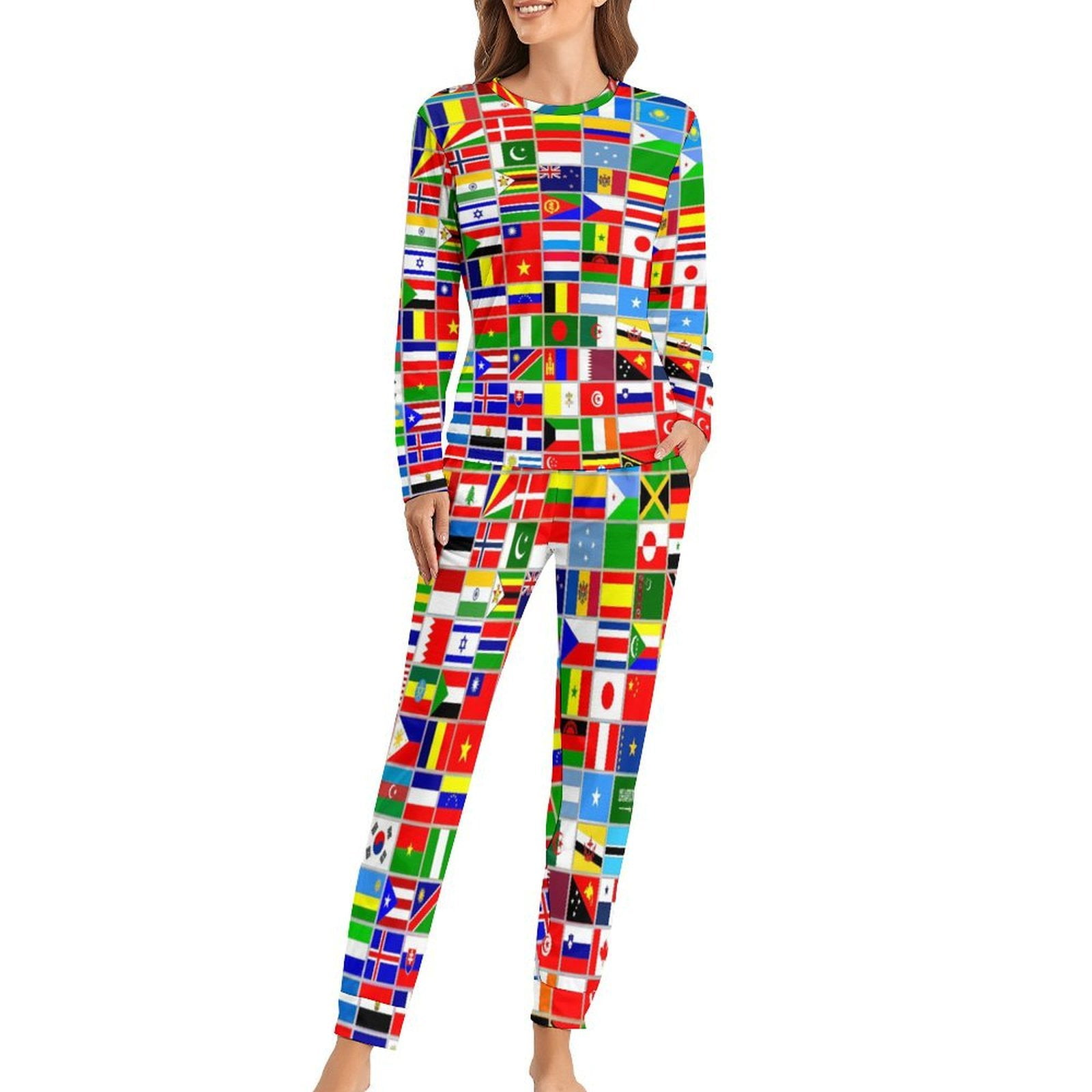 Flags Of All Countries Of The World Pajamas Woman 2 Piece Vintage ...