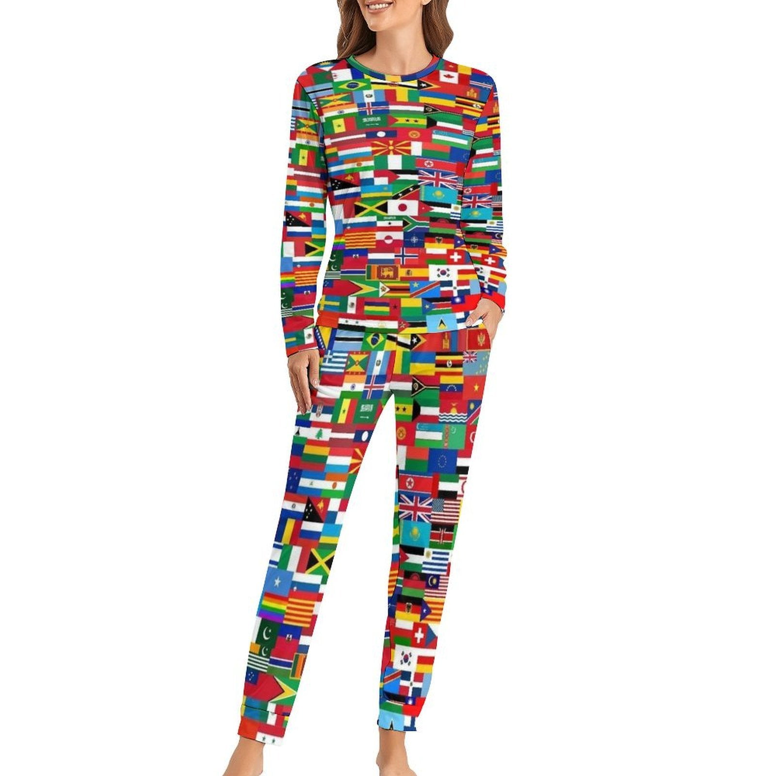 Flags Of All Countries Of The World Pajamas Woman 2 Piece Vintage ...