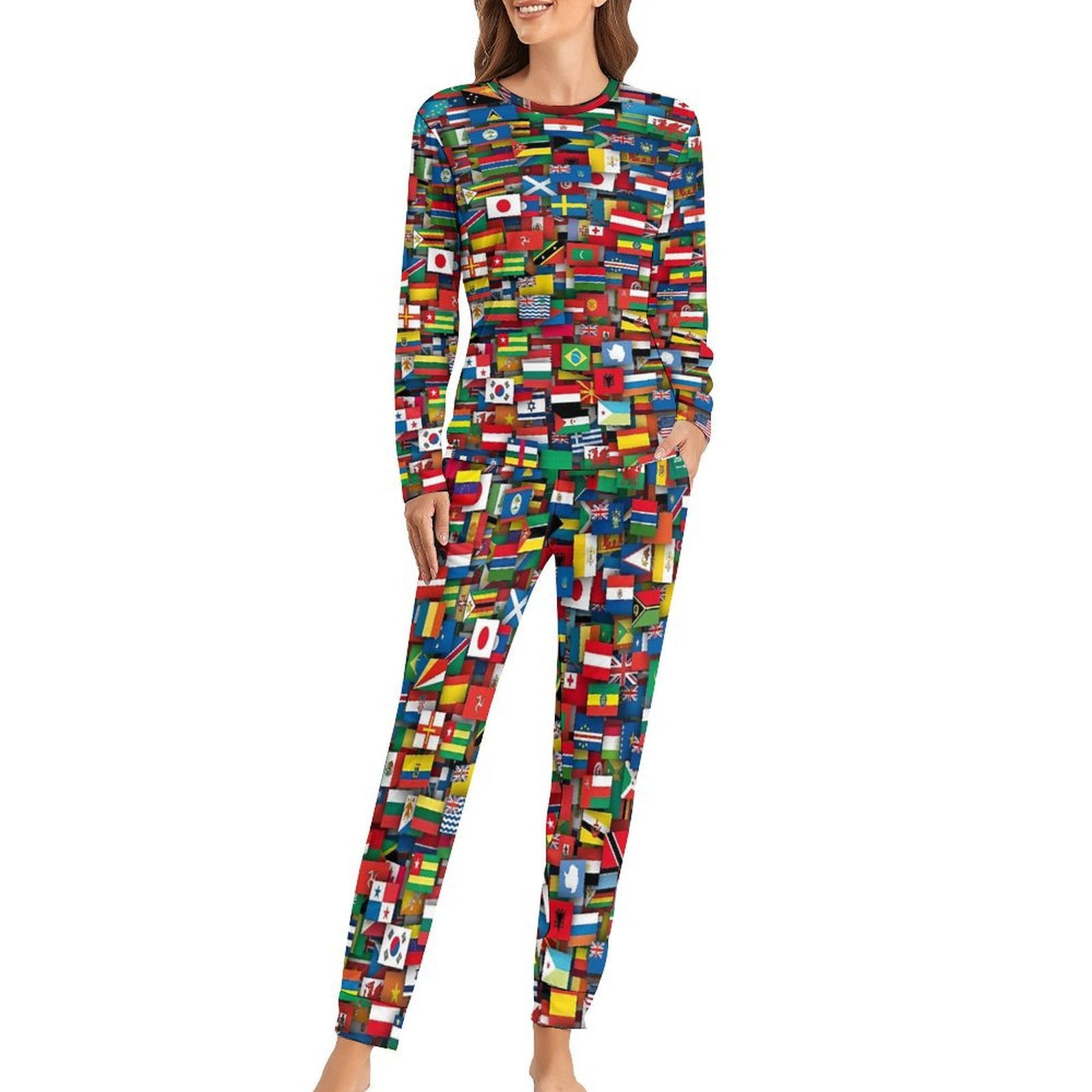 Flags Of All Countries Of The World Pajamas Woman 2 Piece Vintage ...