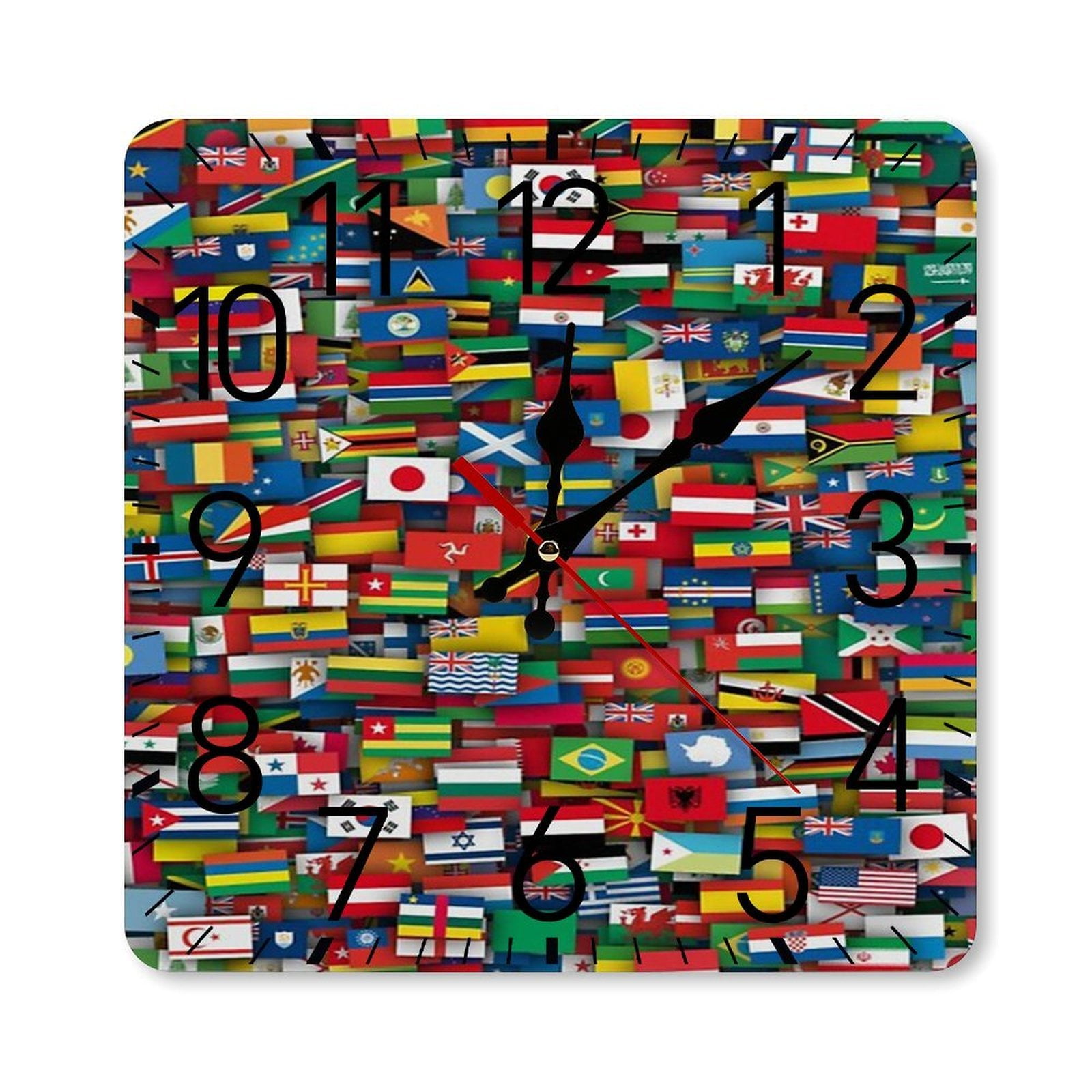 Flags Of All Countries Of The World Wall Clock Silent Non-Ticking For ...