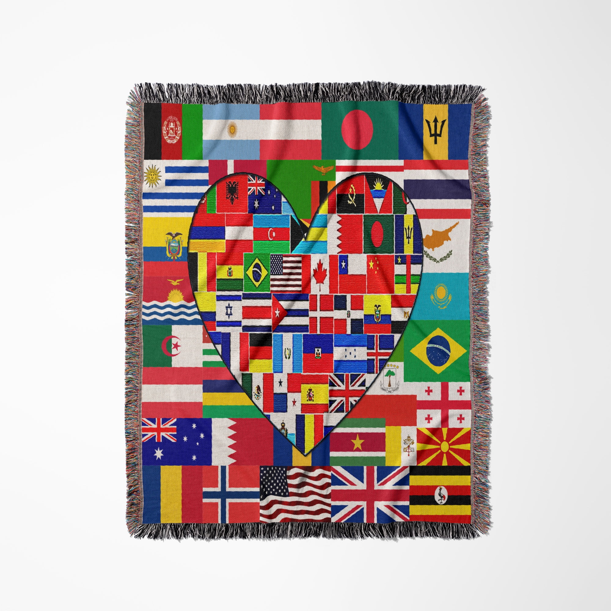 Flags Of The World Background With Textured Heart Design , Woven ...