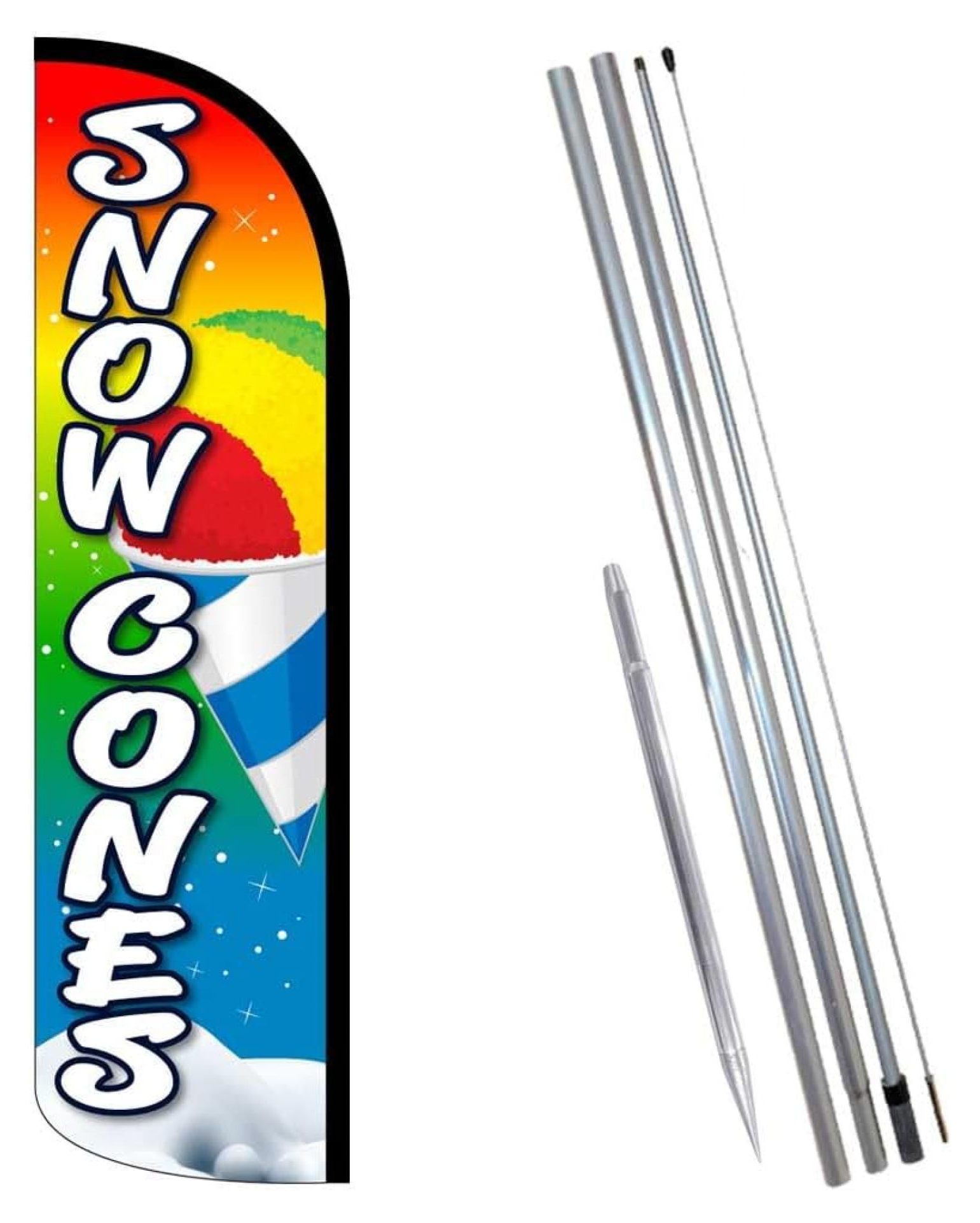 Flags Snow Cones Premium Windless Banner Flag Kit (Flag, Pole, & Ground ...