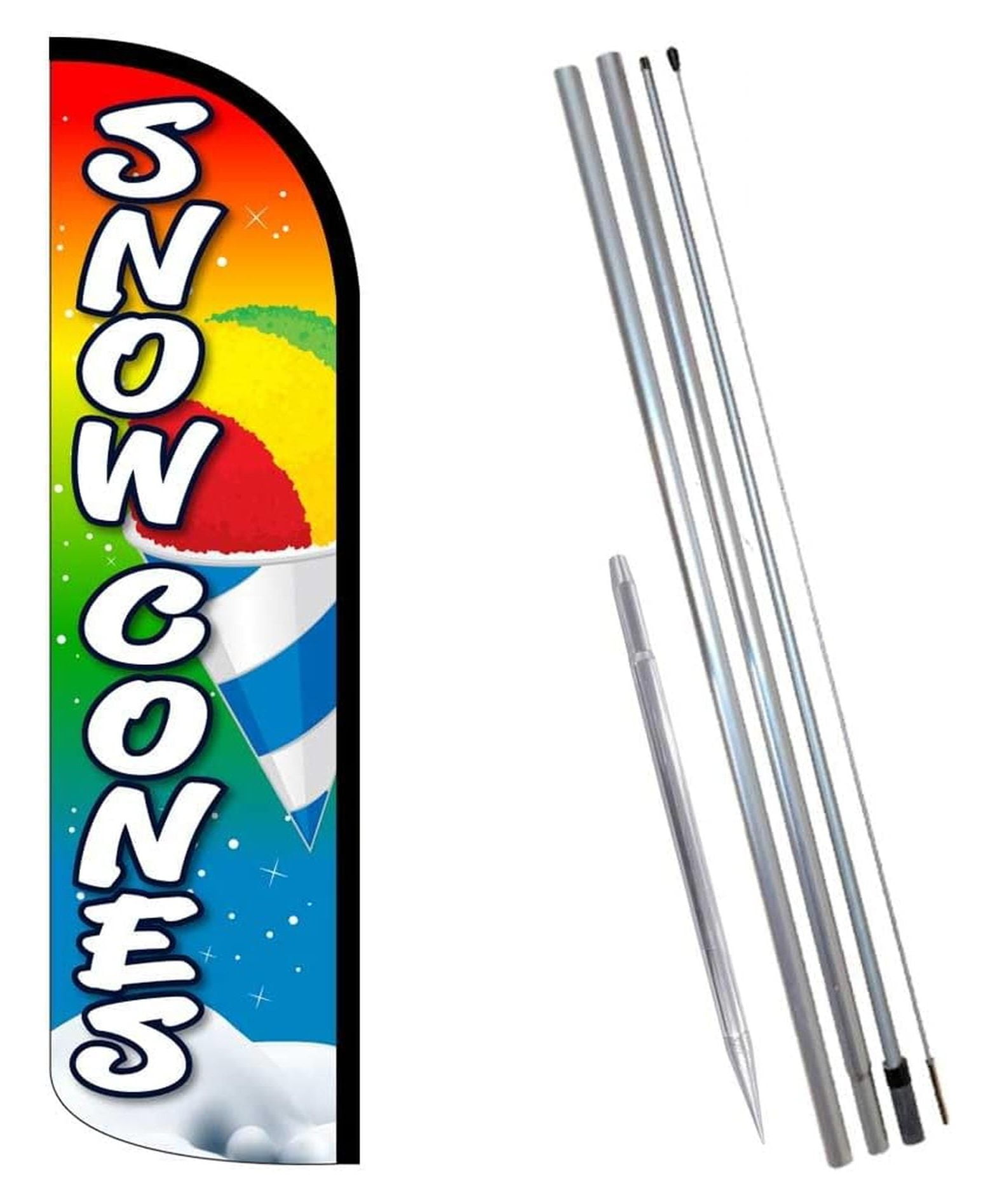 Flags Snow Cones Premium Windless Banner Flag Kit (Flag, Pole, & Ground ...