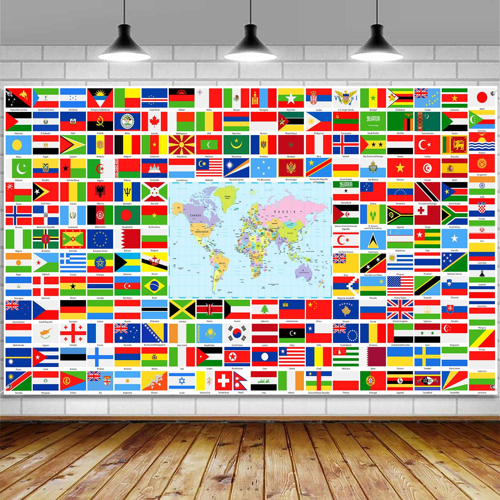 Flags of The World Banner Backdrop, World Flags Large Banner Party ...