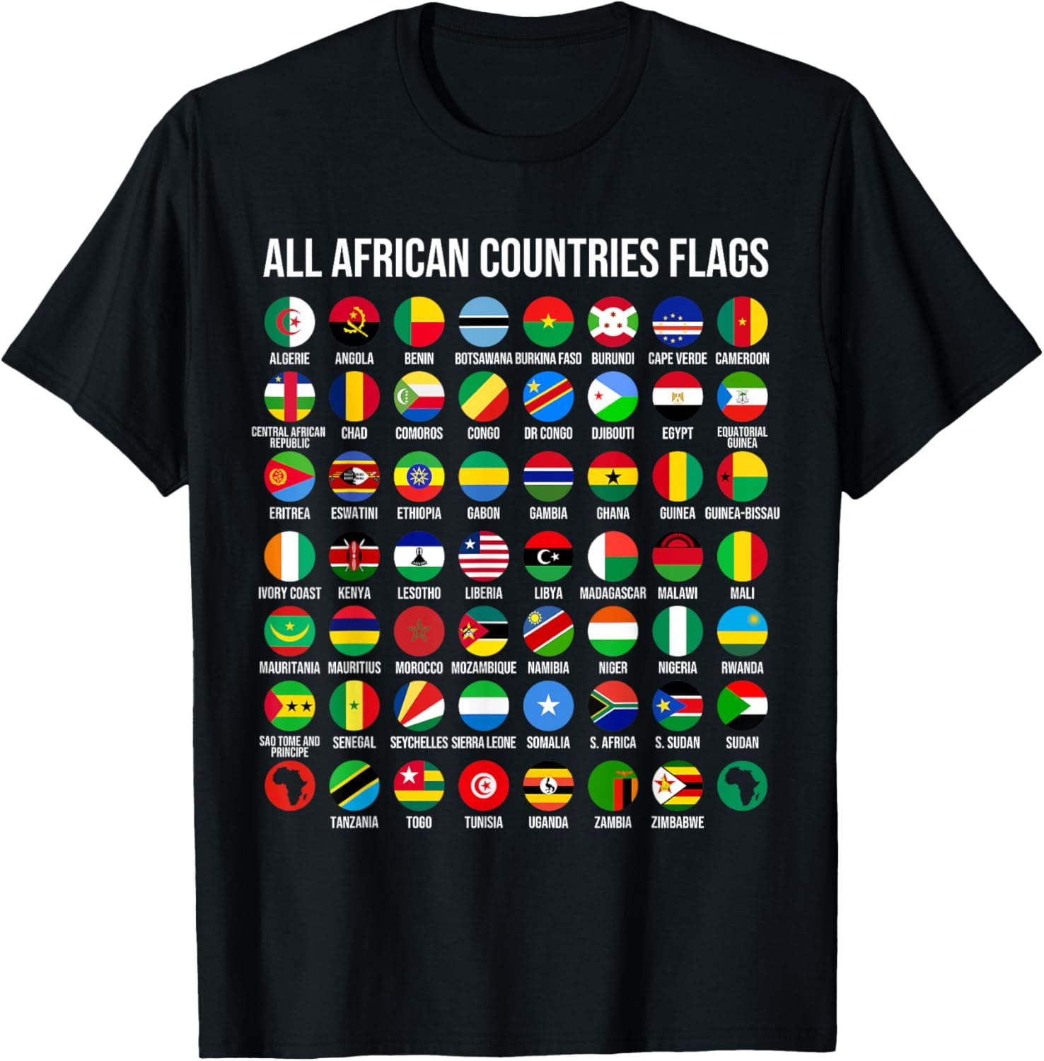 Flags of the Countries of Africa 54 Flag African Geography T-Shirt ...
