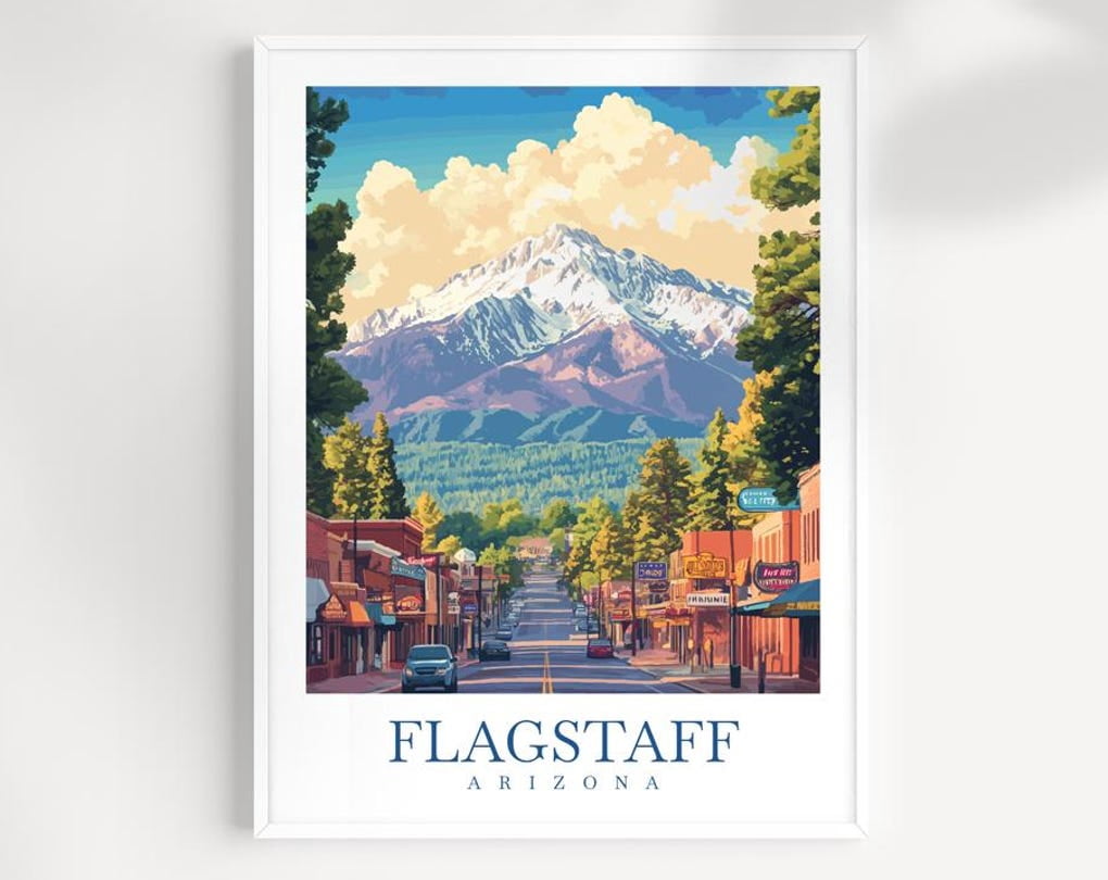 Flagstaff Arizona Travel Print Wall Art – Illustrated Mountain & Forest ...