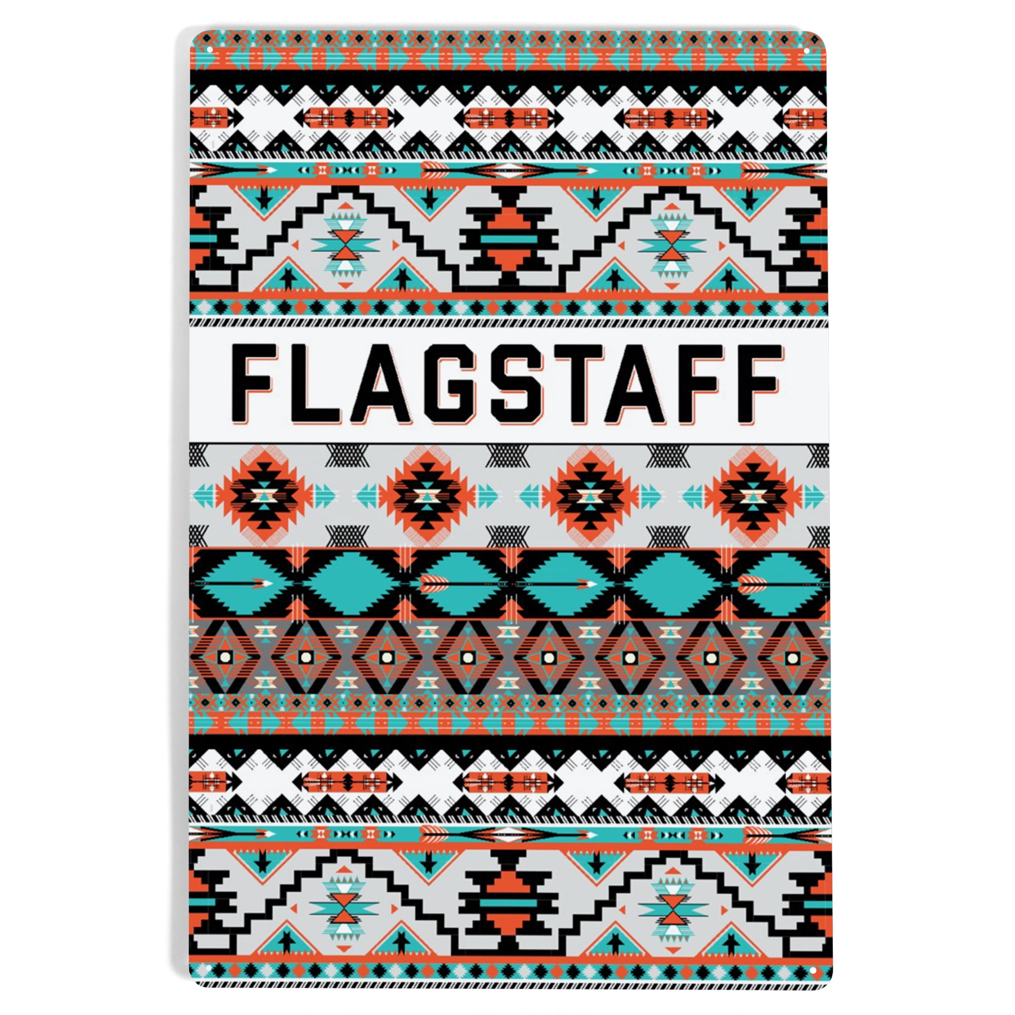 Flagstaff, Arizona, Tribal Inspired Pattern, Orange and Blue (12x18 Aluminum Art, Indoor Outdoor ...
