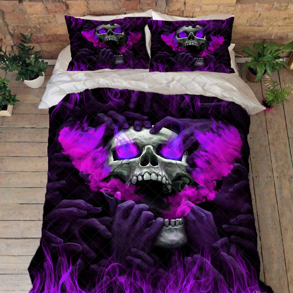 Flagwix 3 Pieces King Size Quilt Sets, Purple Eyes Screaming Skull ...