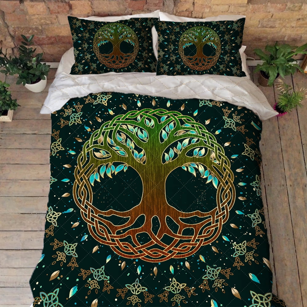 Flagwix Queen Size Quilt Set, Tree Of Life Norse Mythology, Bedspread ...