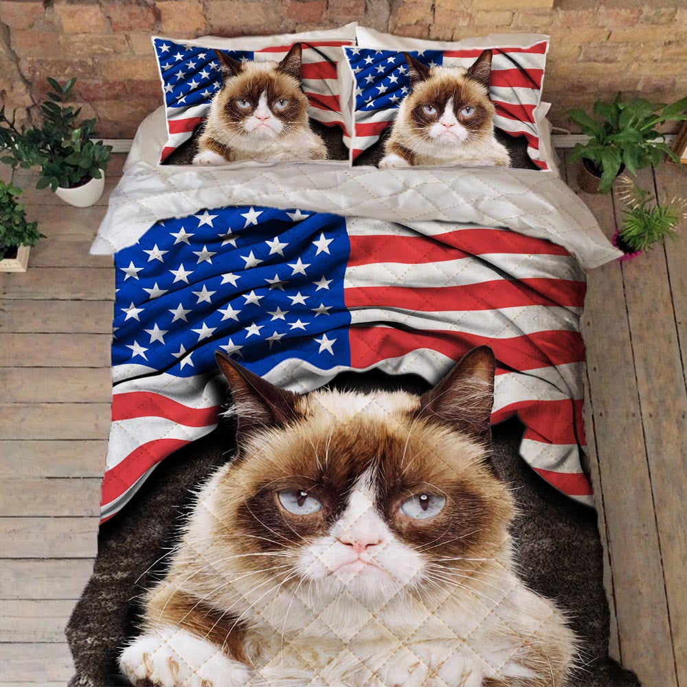 Flagwix 3 Pieces Twin Size Quilt Sets, Grumpy Cat American Patriot Quilt Bedding Set THH3634QS ...