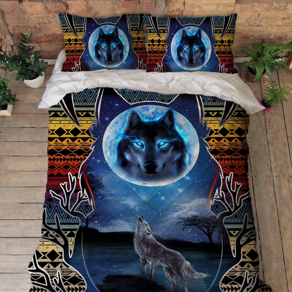 Flagwix 3 Pieces Twin Size Quilt Sets, Quilt Bedding Set Native Wolf ...