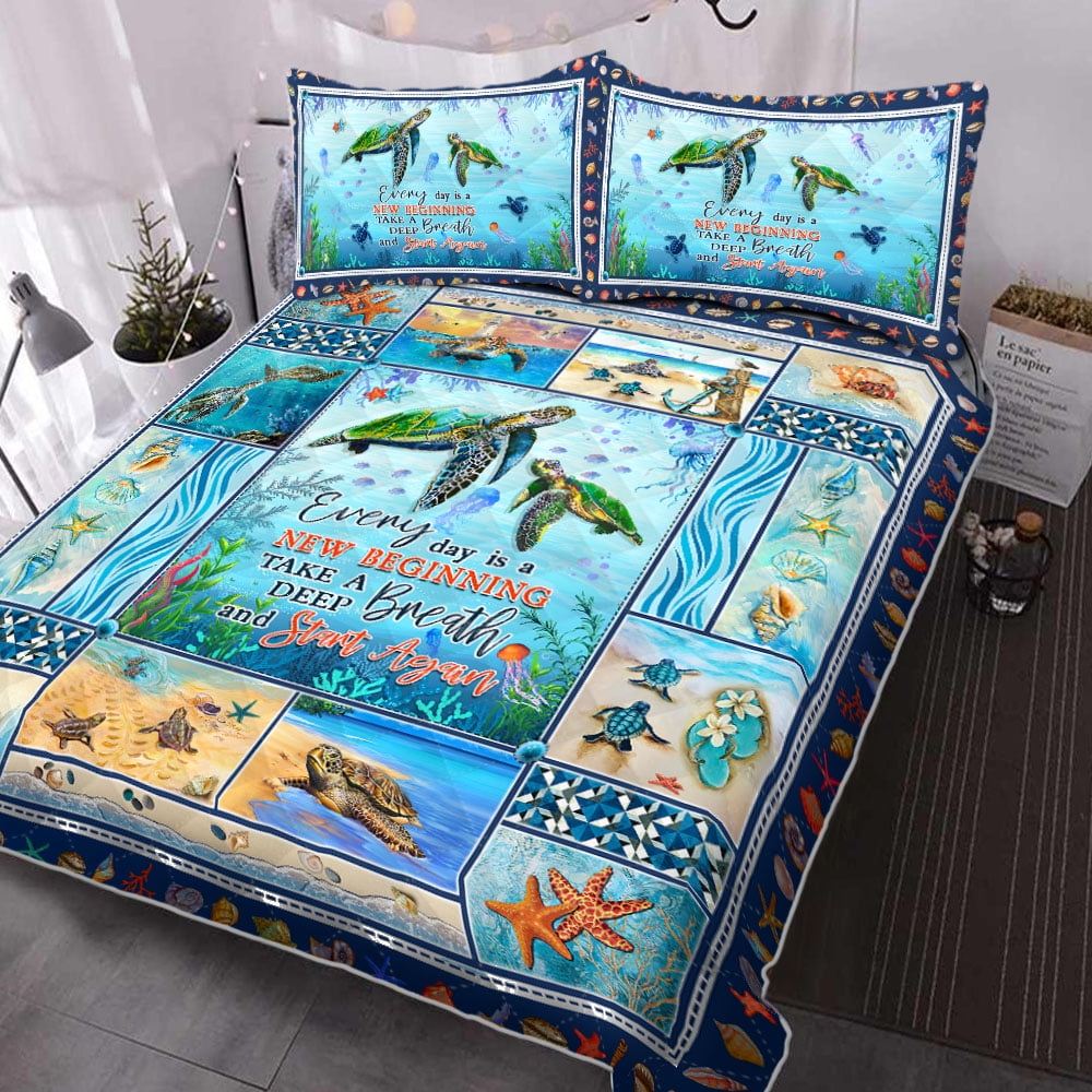 Flagwix 3 Pieces Twin Size Quilt Sets, Sea Turtle Quilt Bedding Set ...