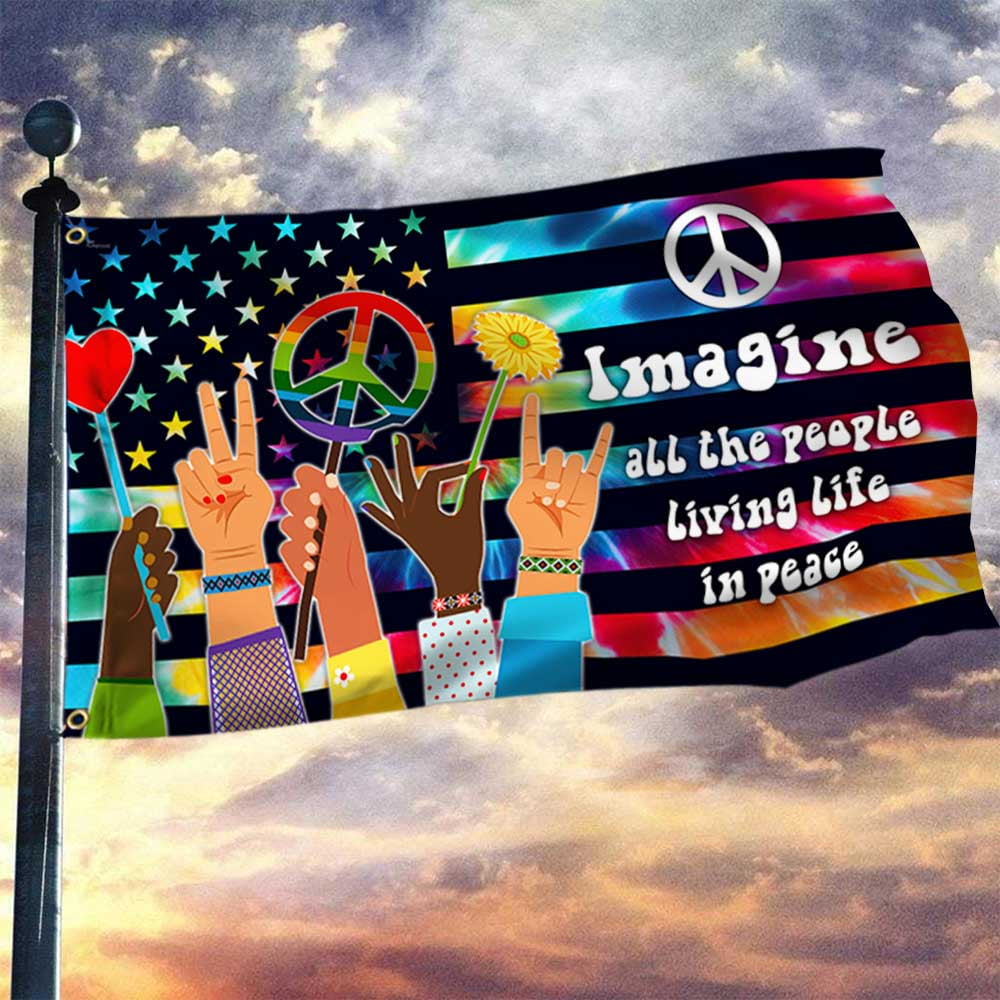 Flagwix American Flag Hippie Imagine All The People Living Life In ...